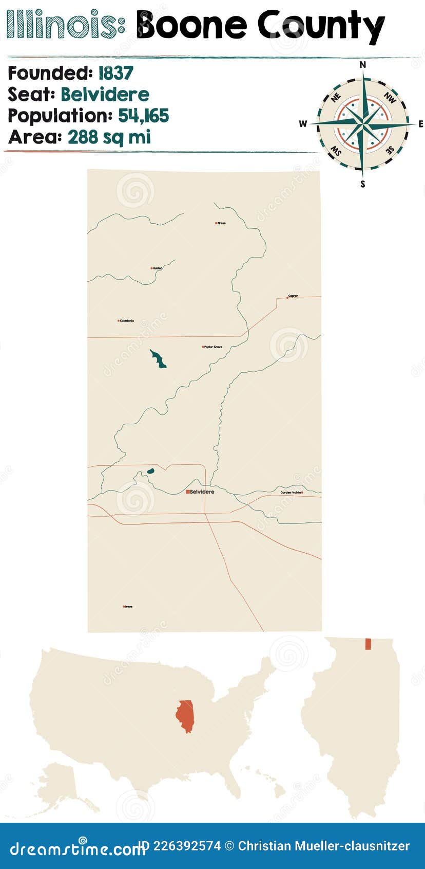 Map Of Boone County In Illinois State On White Background. Single ...