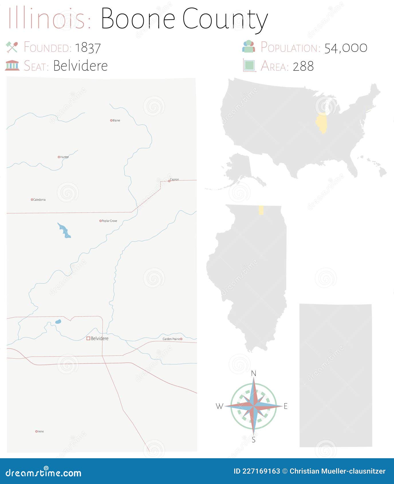 Map of Boone County in Illinois Stock Vector - Illustration of green ...