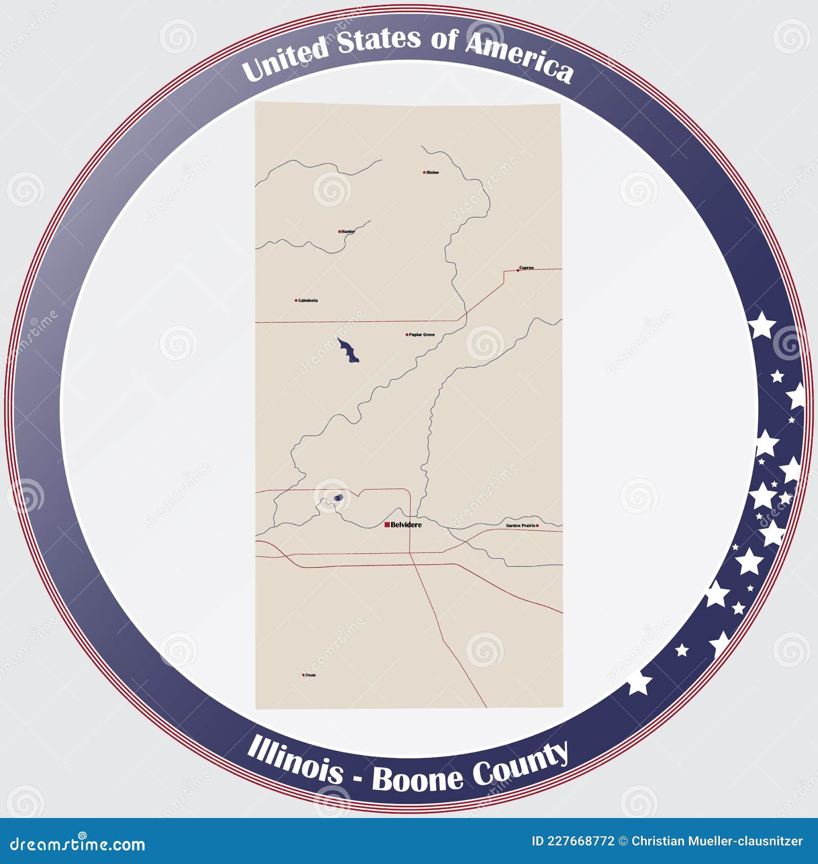 Map of Boone County in Illinois Stock Vector - Illustration of federal ...