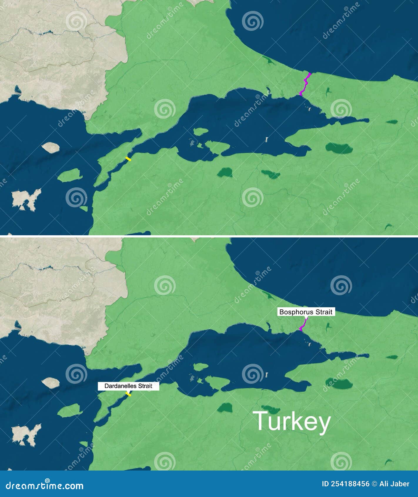 The Map of Bosphorus and Dardanelles Strait with Text, Textless Stock Illustration ...