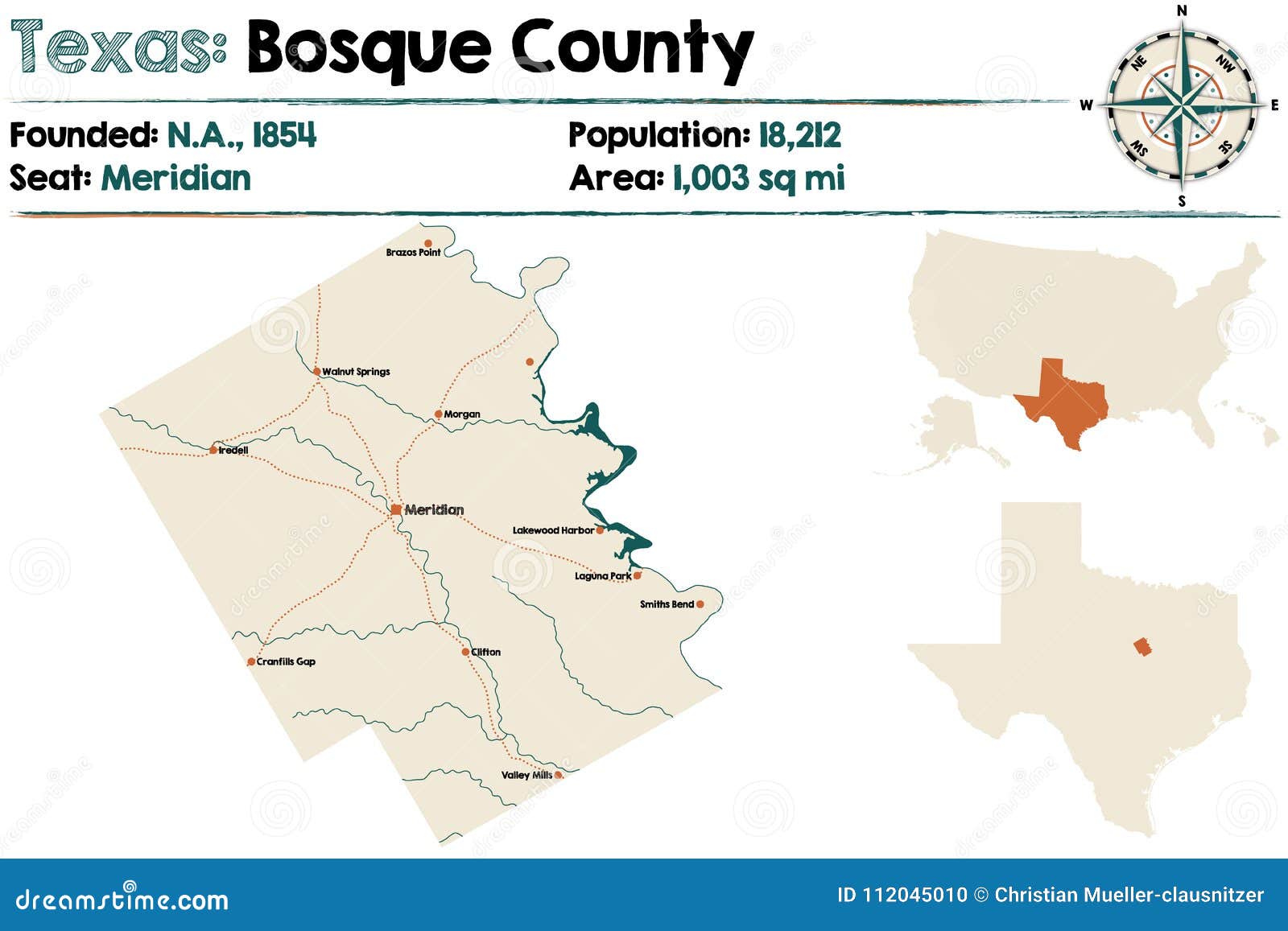 Map of Bosque County in Texas Stock Vector - Illustration of federal ...