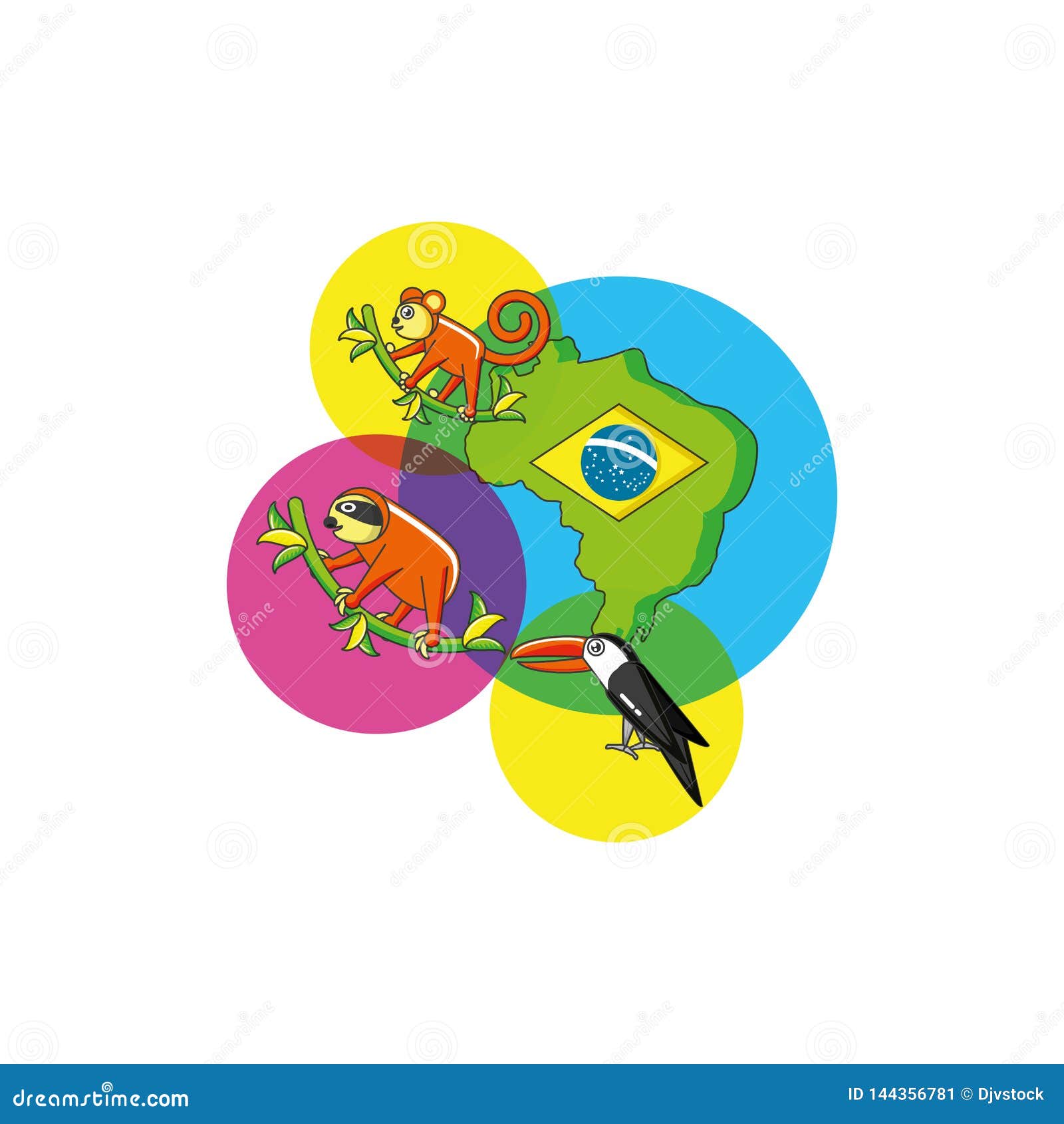 Map of brazil with animals stock illustration. Illustration of nature ...