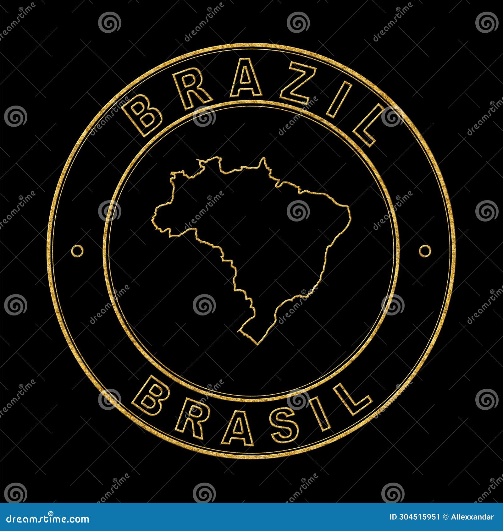 Map of Brazil, Golden Stamp Black Background Stock Illustration ...