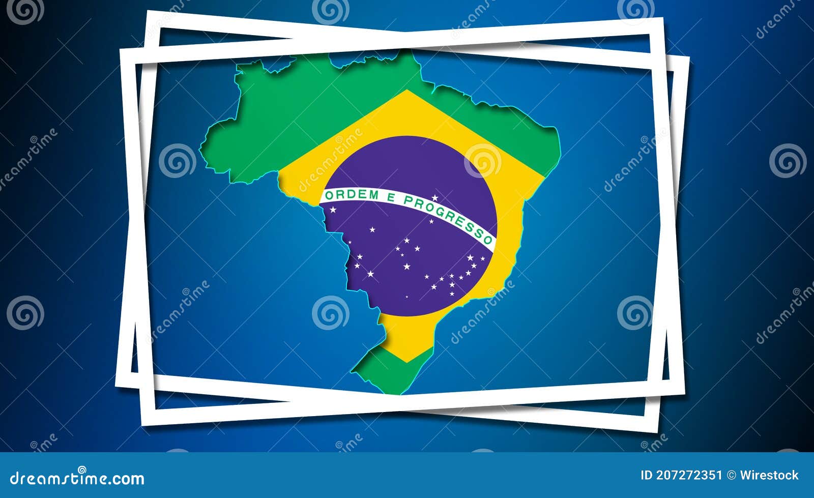 Map of Brazil Land Border with the Flag in White Frames Stock ...