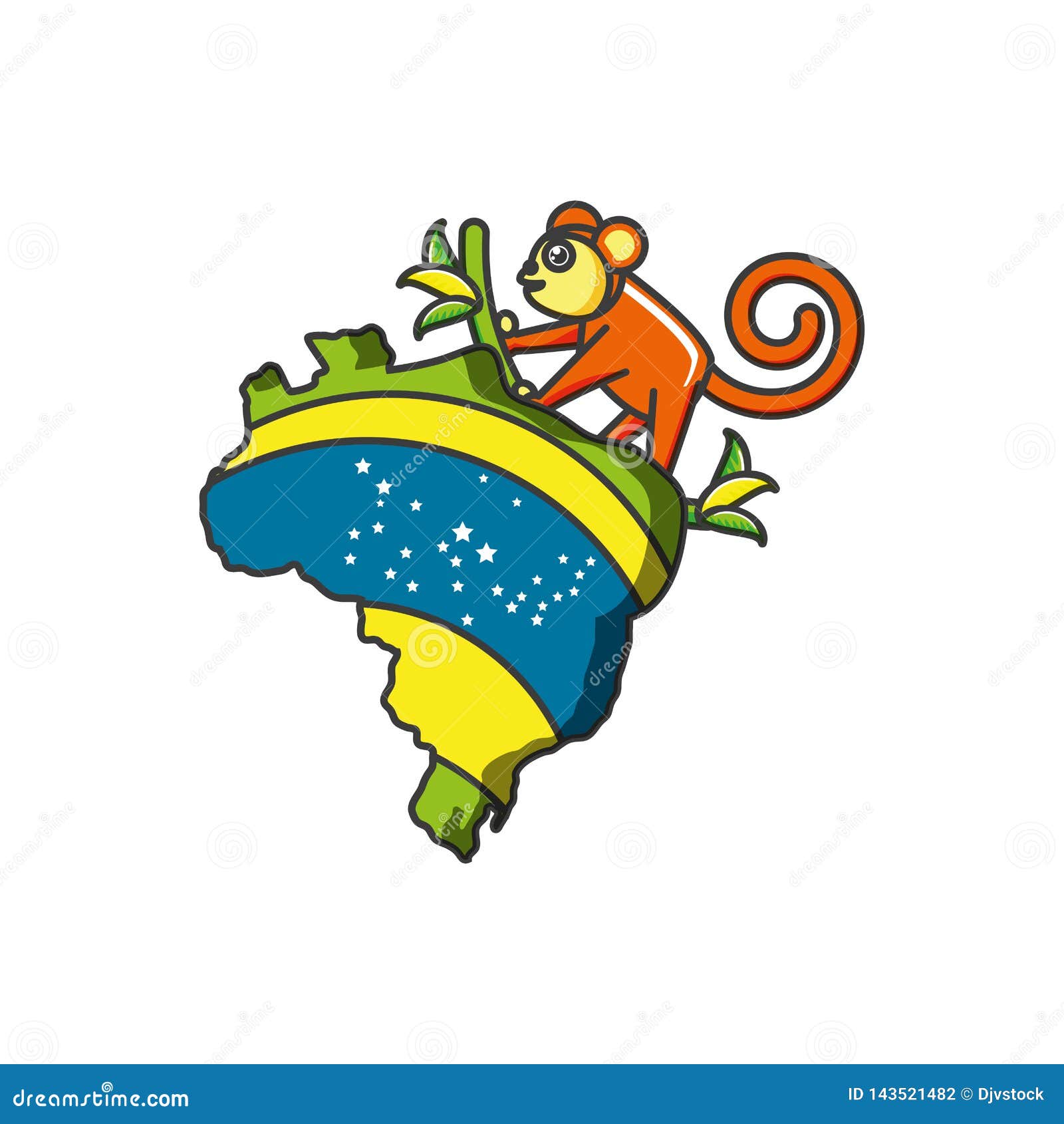 Map of Brazil with Monkey Animal Stock Illustration - Illustration of ...