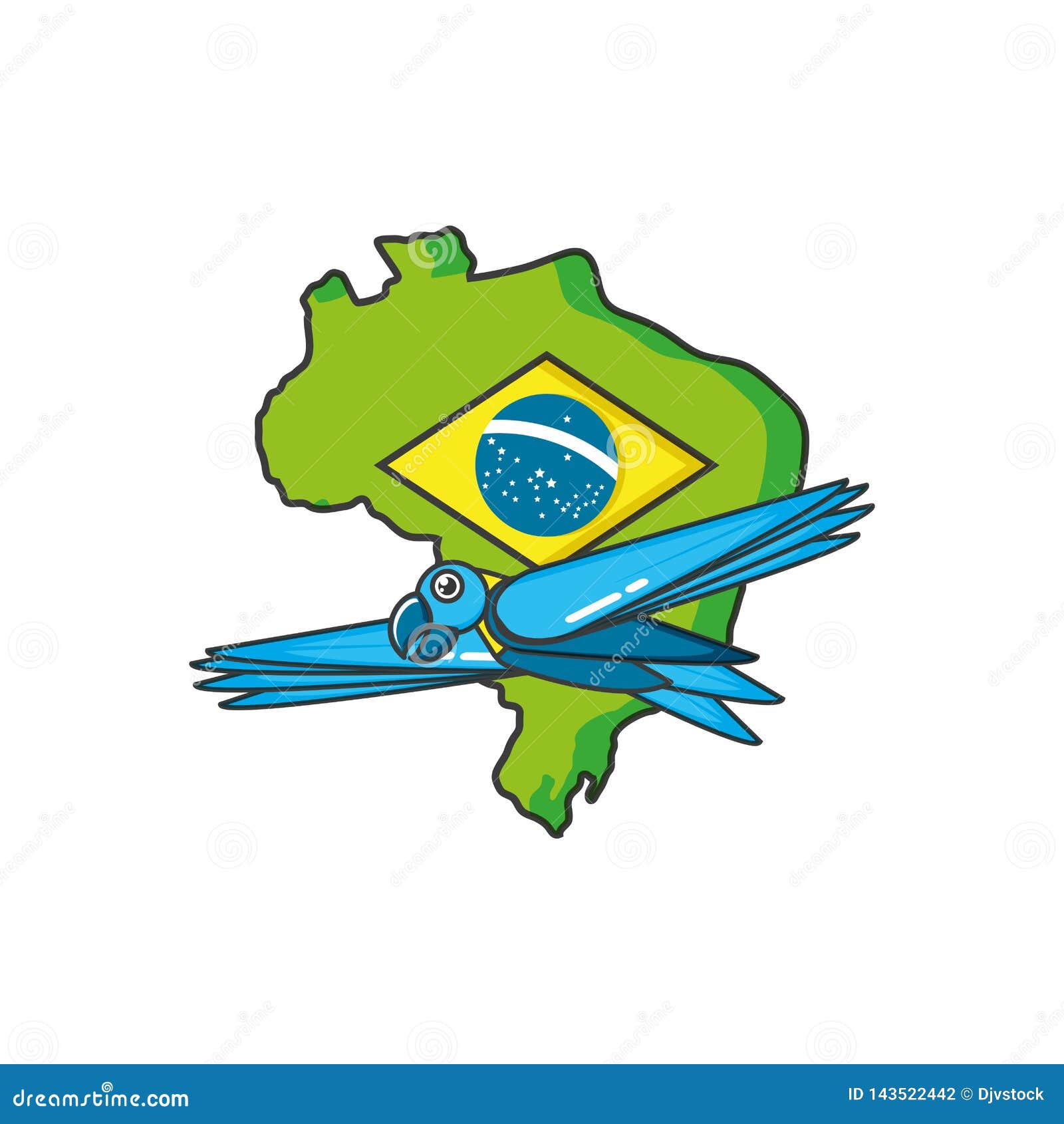 Map of Brazil with Parrot Animal Stock Illustration - Illustration of ...