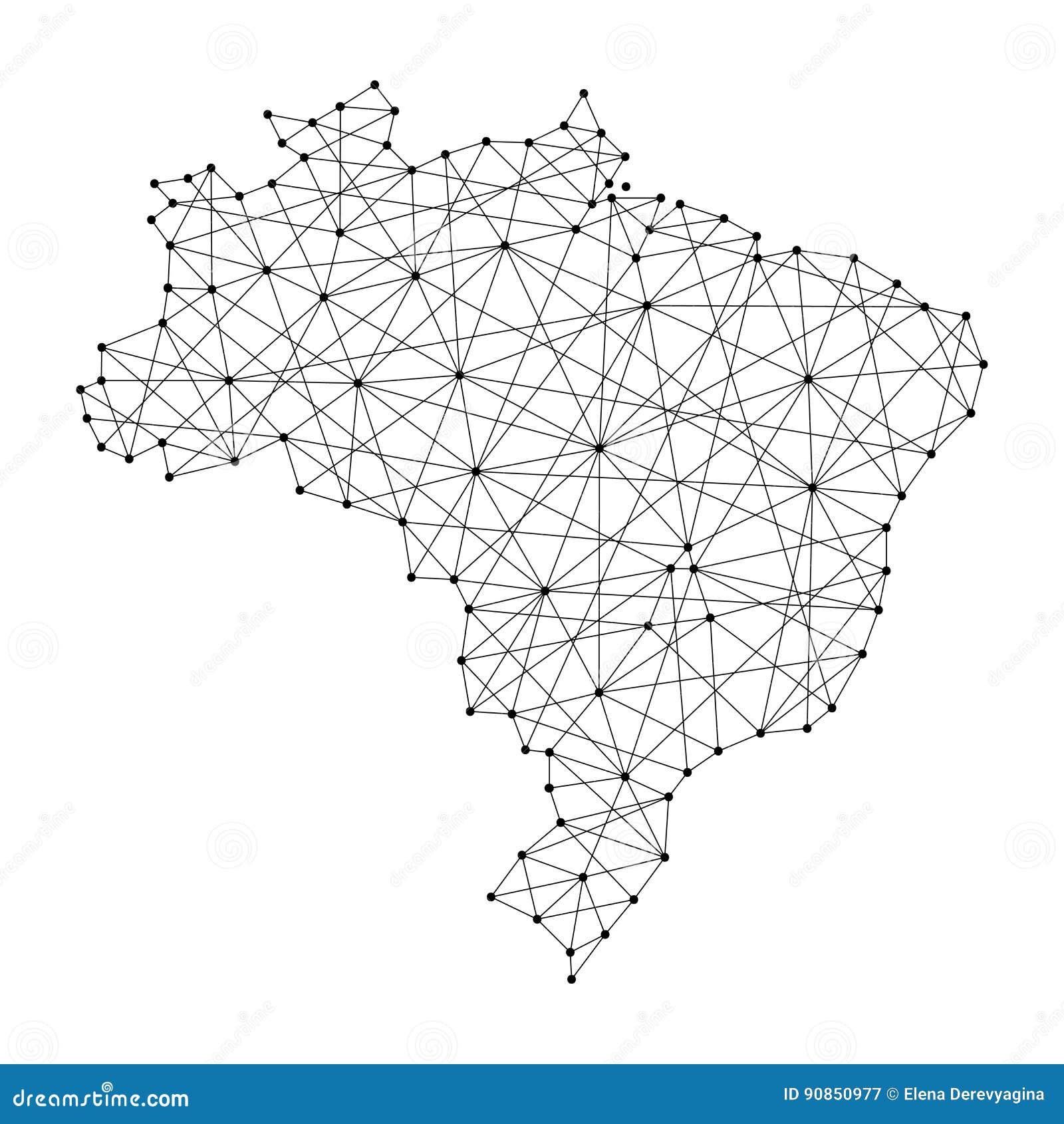 Map of Brazil from Polygonal Black Lines, Dots of Illustration Stock ...