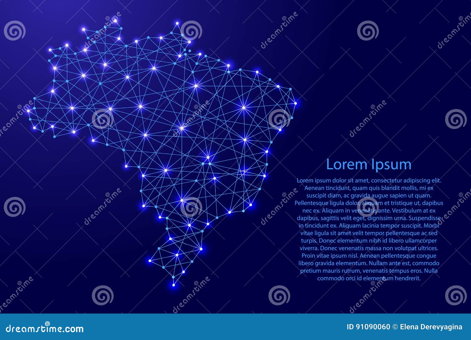 Map of Brazil from Polygonal Blue Lines, Glowing Stars Illustration ...
