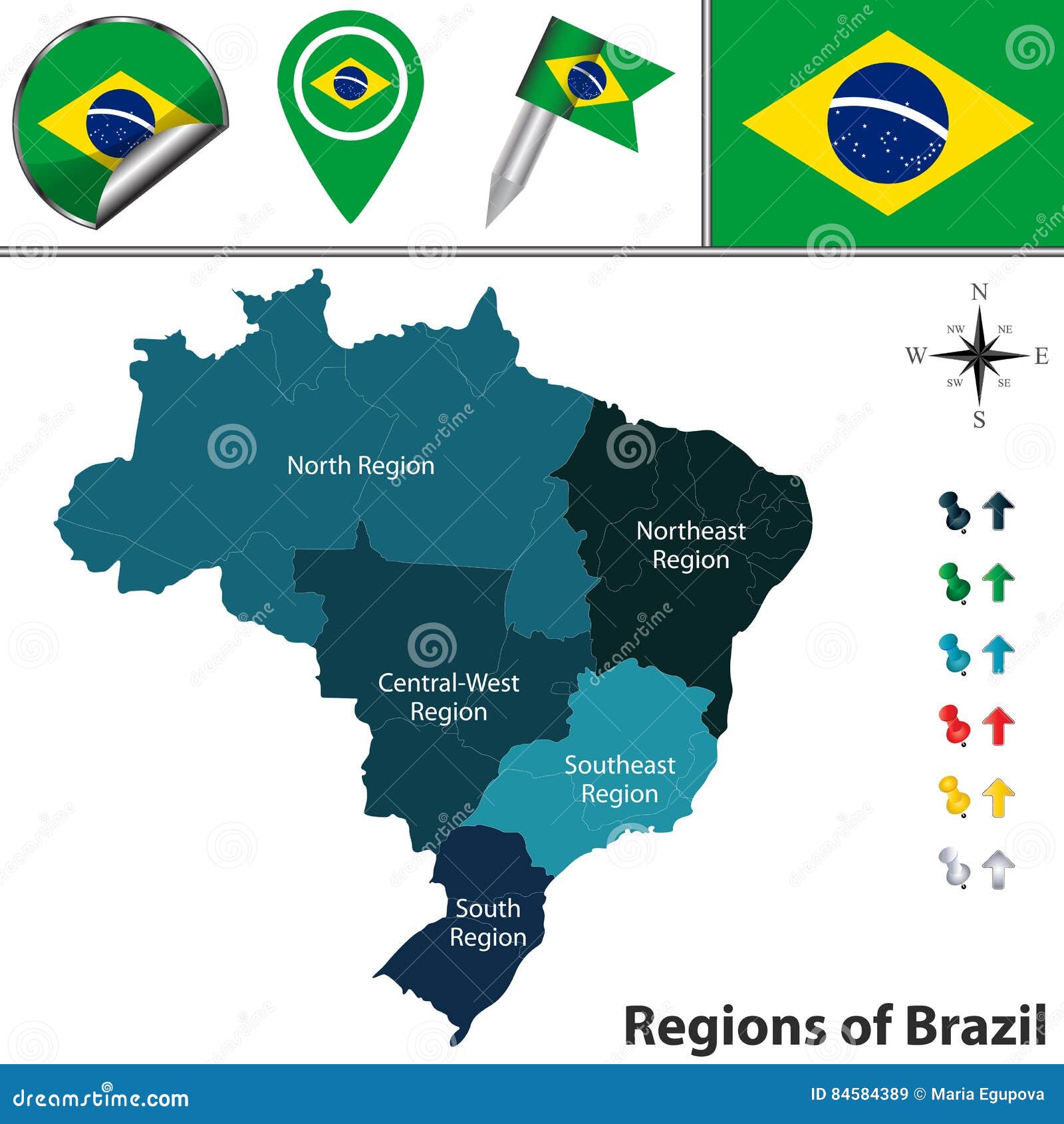 Map Of Brazil With Regions Cartoon Vector | CartoonDealer.com #84584389