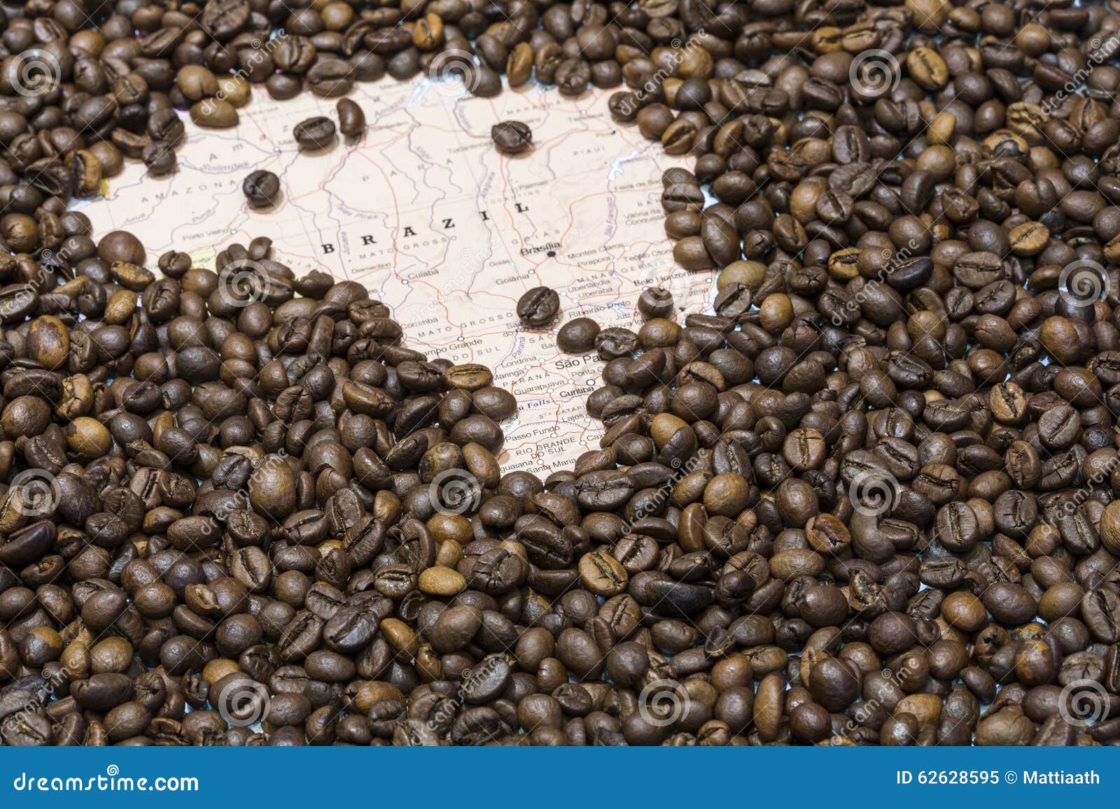 Map of Brazil Under a Background of Coffee Beans Stock Image - Image of ...