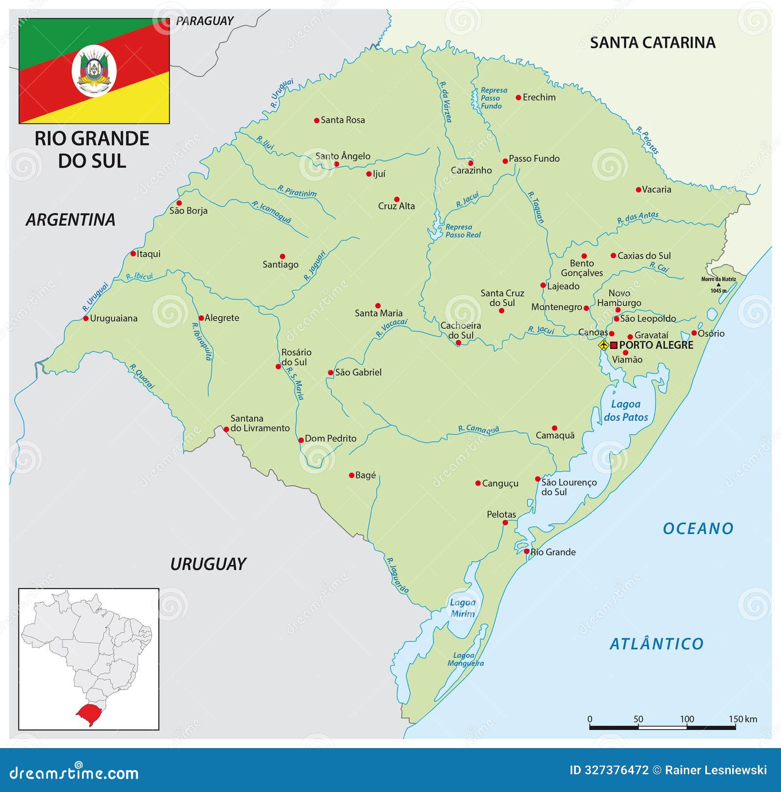 Map of the Brazilian State of Rio Grande Do Sul Stock Vector ...