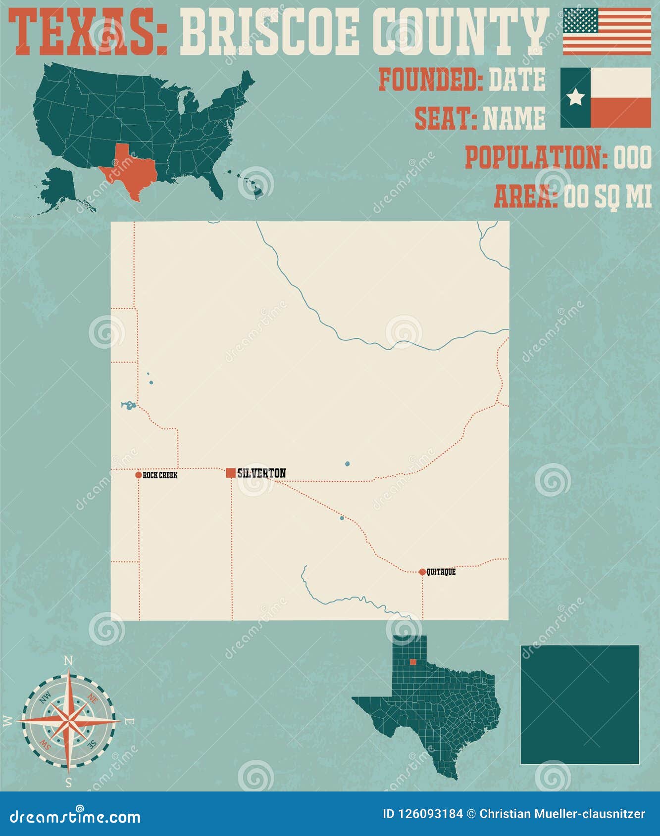 Map of Briscoe County in Texas Stock Vector - Illustration of white ...