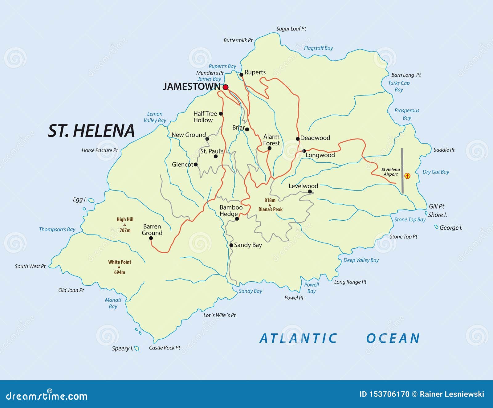 Map of British Island St Helena in the Atlantic Ocean Stock Vector ...