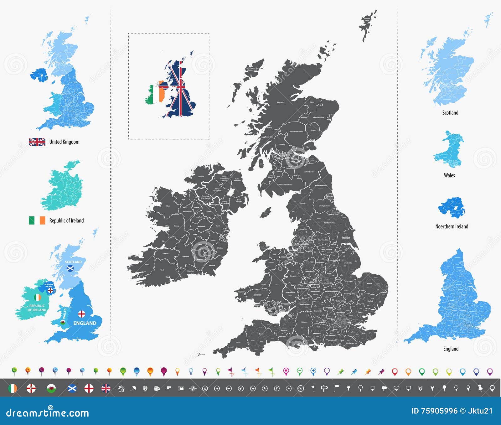 Map Of British Isles With Administrative Divisions Vector Illustration ...