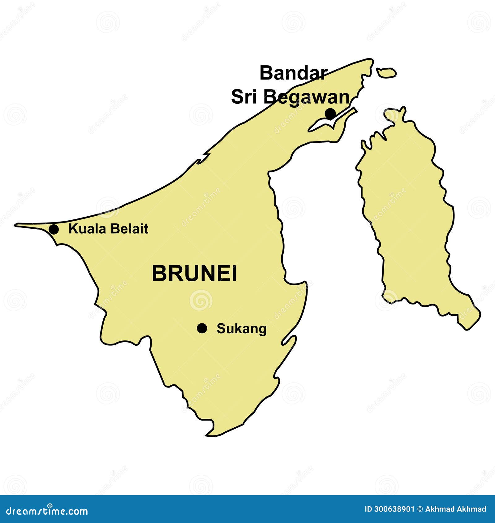 Map of brunei darussalam stock vector. Illustration of boundary - 300638901