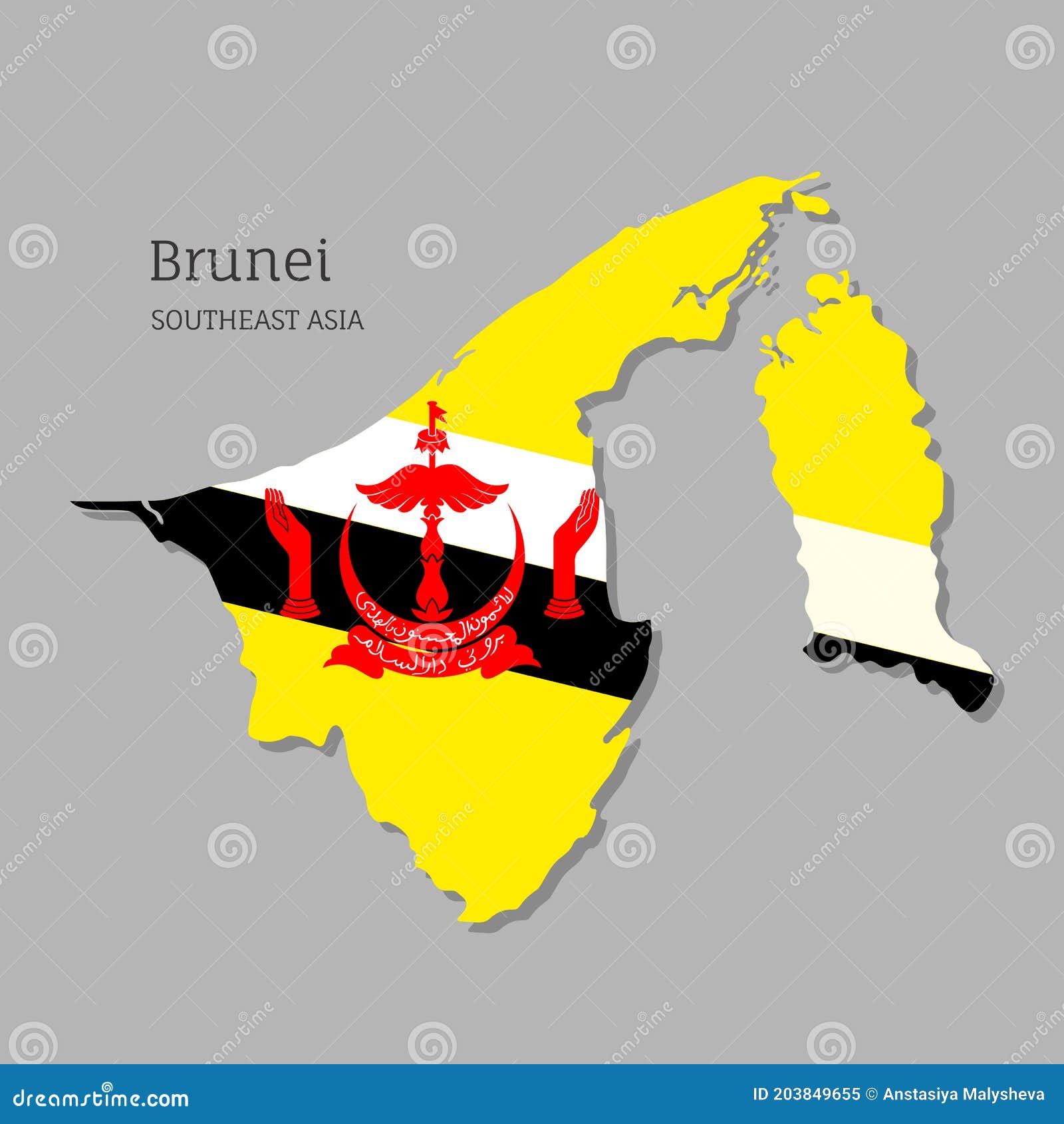 Map Of Brunei With National Flag Stock Vector Illustration Of Border