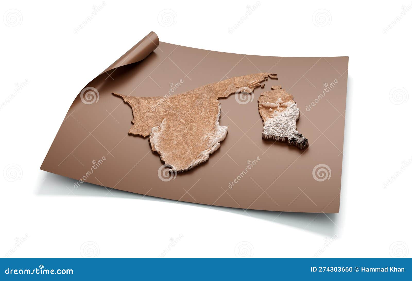 Map Of Brunei Old Style Brown On Unrolled Map Paper Sheet On White ...