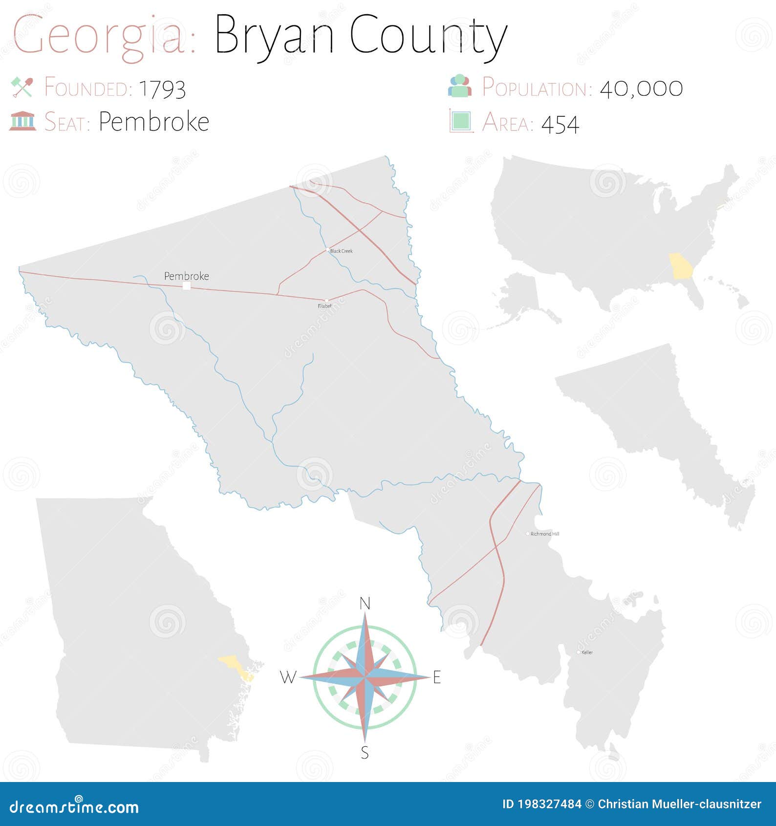 Map Of Bryan County In Georgia State On White Background. Single County ...