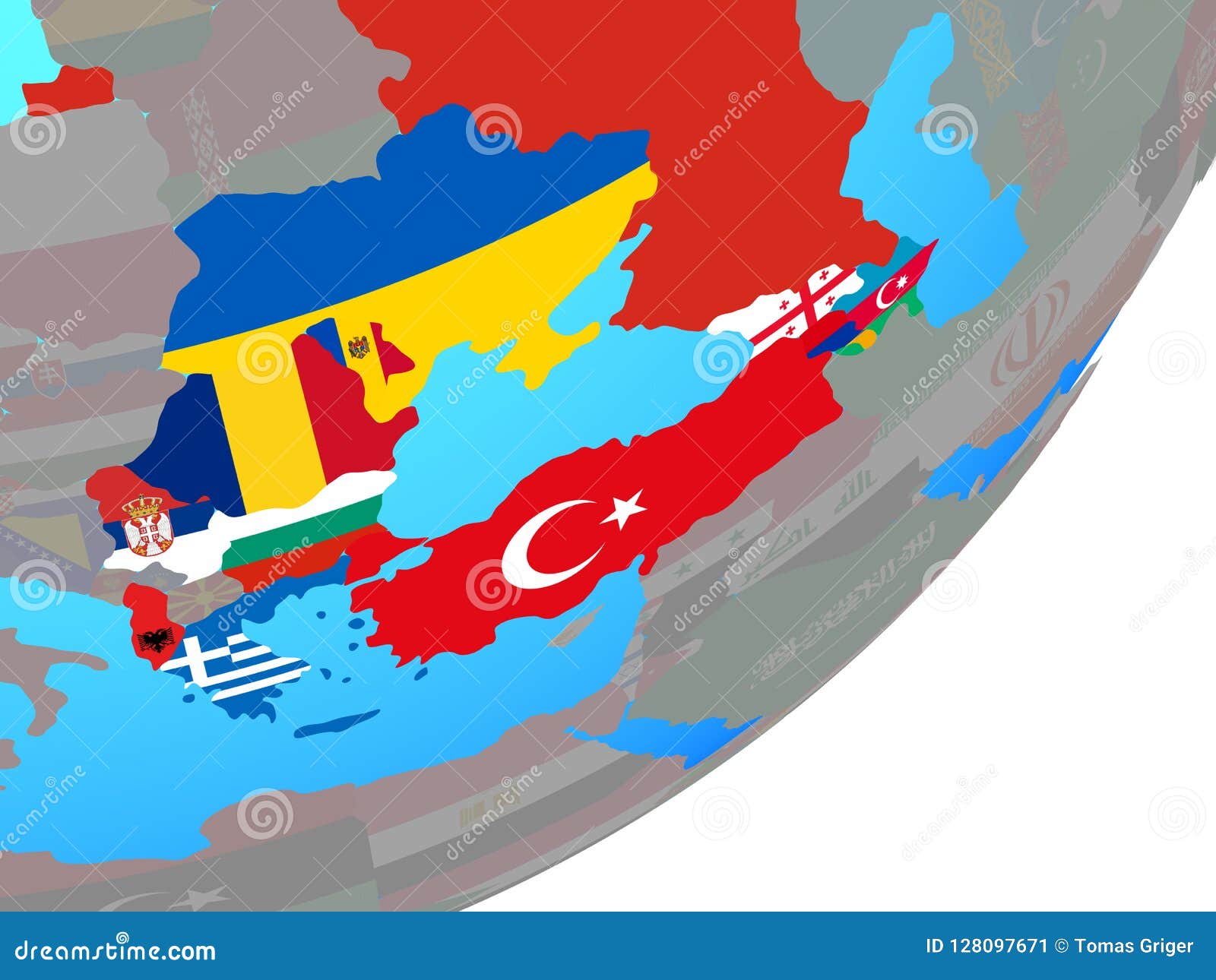 Map of BSEC Countries with Flag on Globe Stock Illustration ...