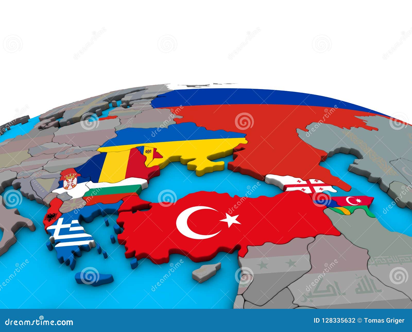 Map of BSEC Countries with Flags on Globe Stock Illustration ...