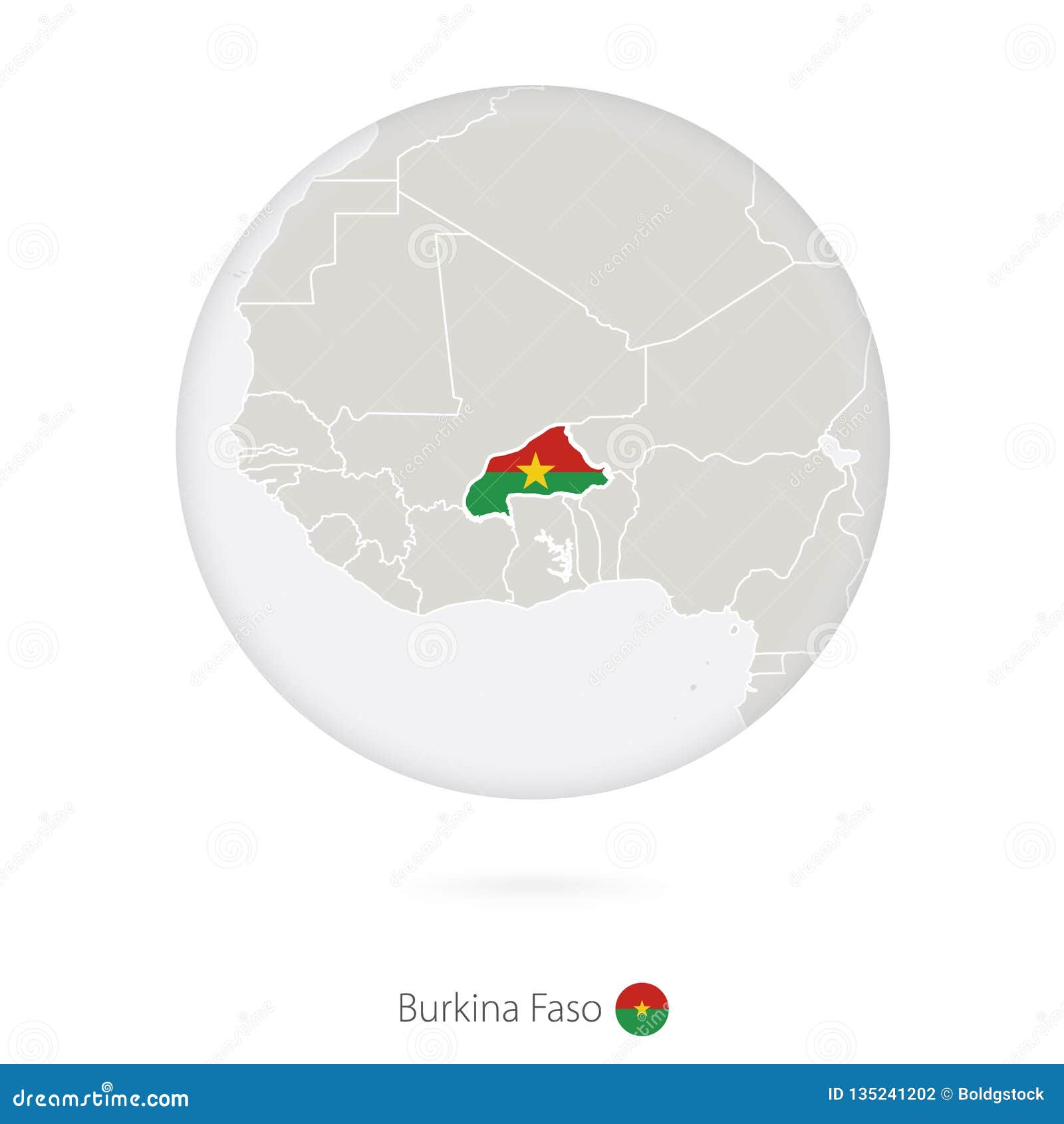 Map Of Burkina Faso And National Flag In A Circle Stock Vector