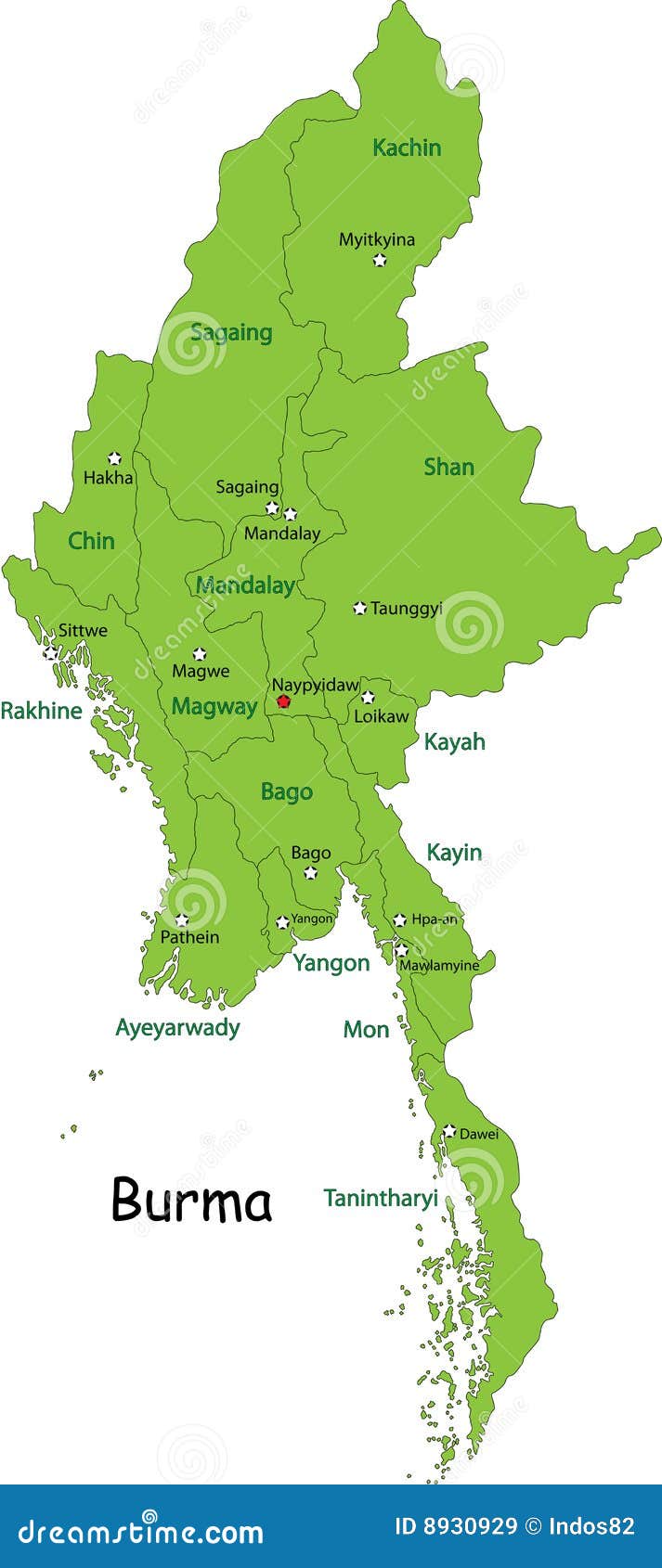 Map of Burma stock vector. Image of isolated, borders - 8930929