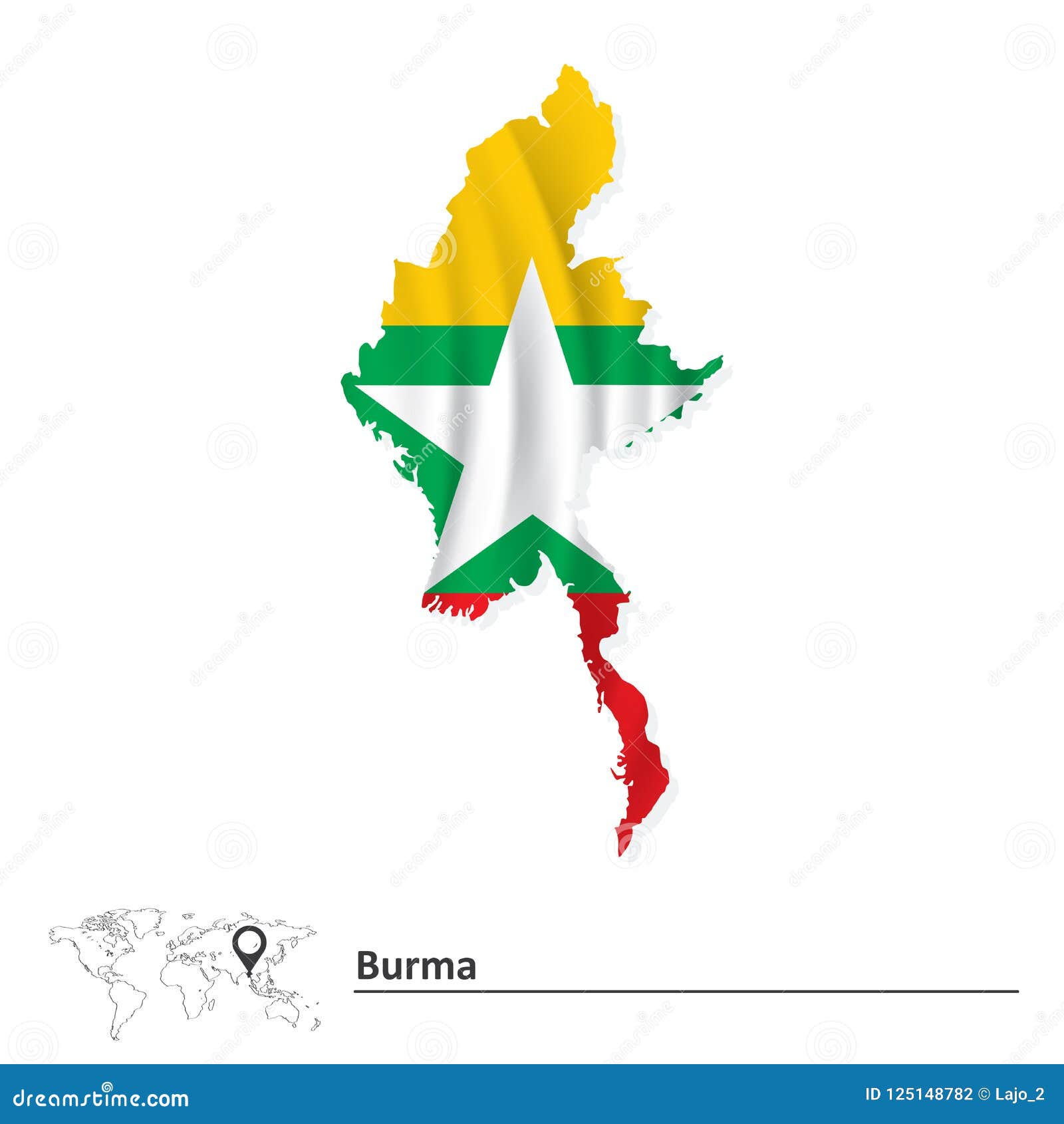 Map of Burma with flag stock vector. Illustration of cartography ...