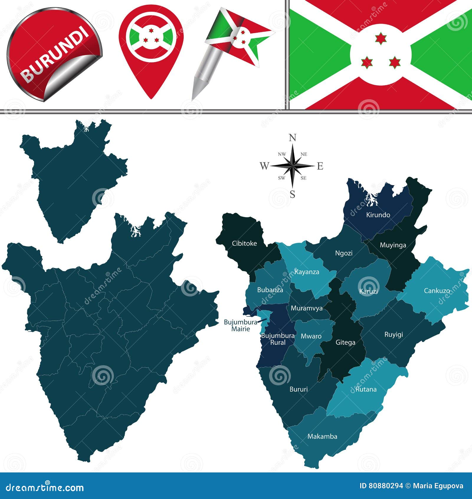 Map of Burundi with Named Provinces Stock Vector - Illustration of ...