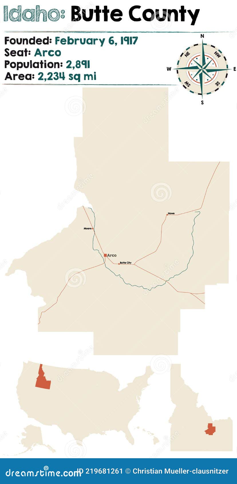 Map Of Box Butte County In Nebraska State On White Background. Single ...