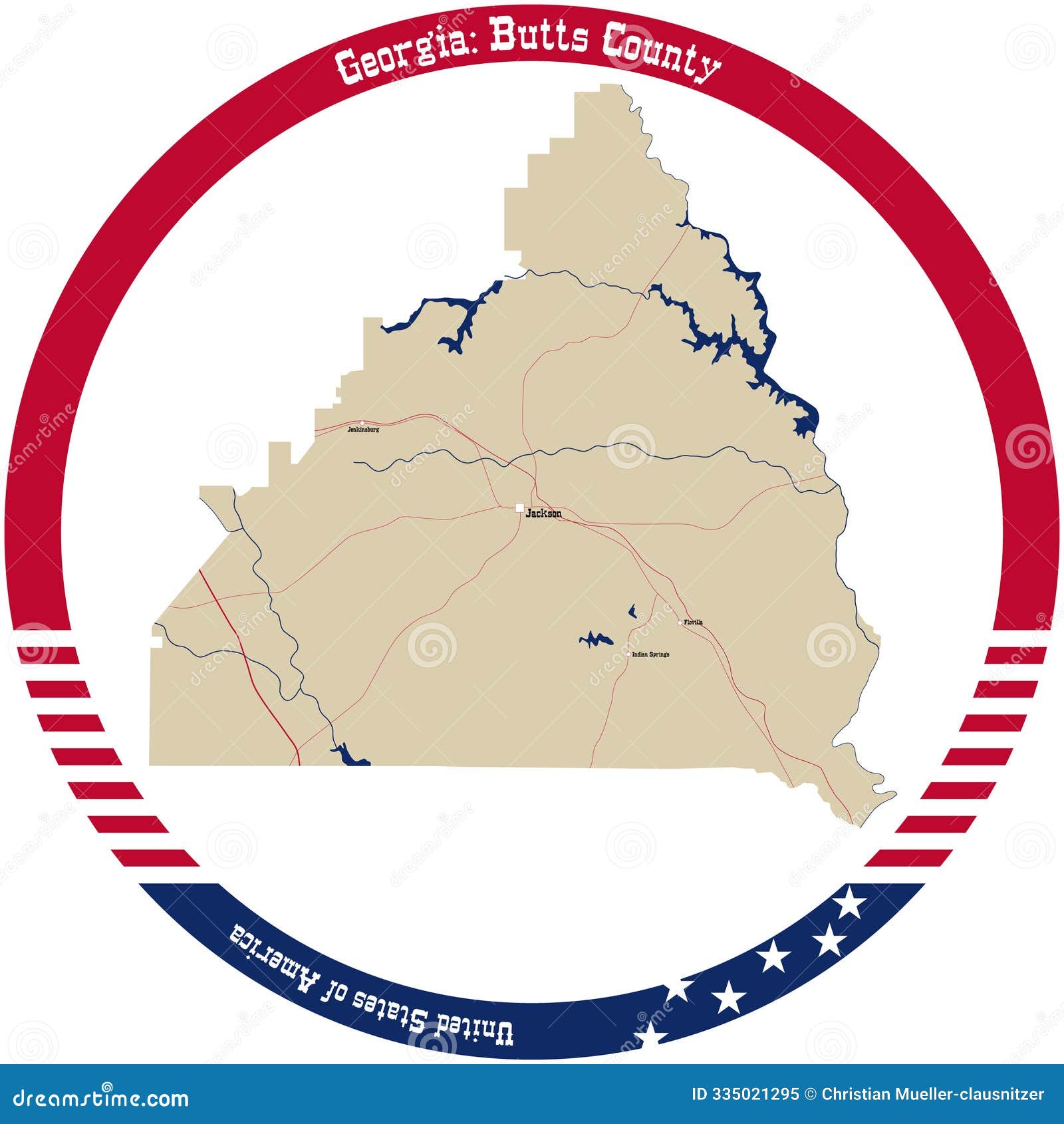 Map Of Butts County In Georgia State On White Background. Single County ...