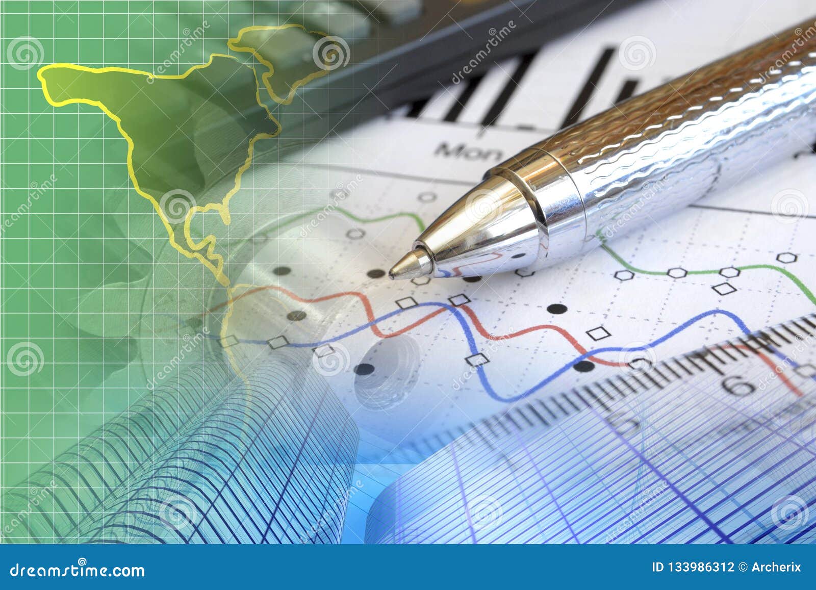 Map, Calculator, Graph and Pen Stock Photo - Image of finance, gear ...
