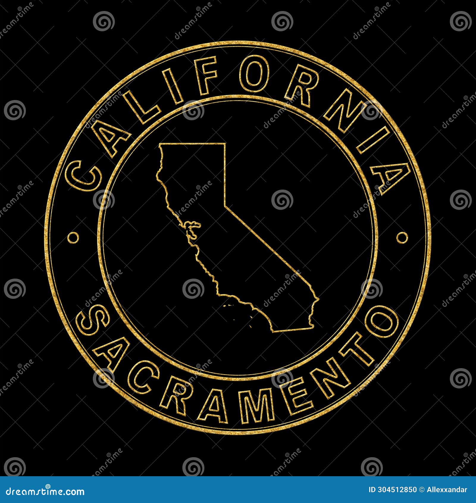 Map of California, Golden Stamp Black Background Stock Illustration ...