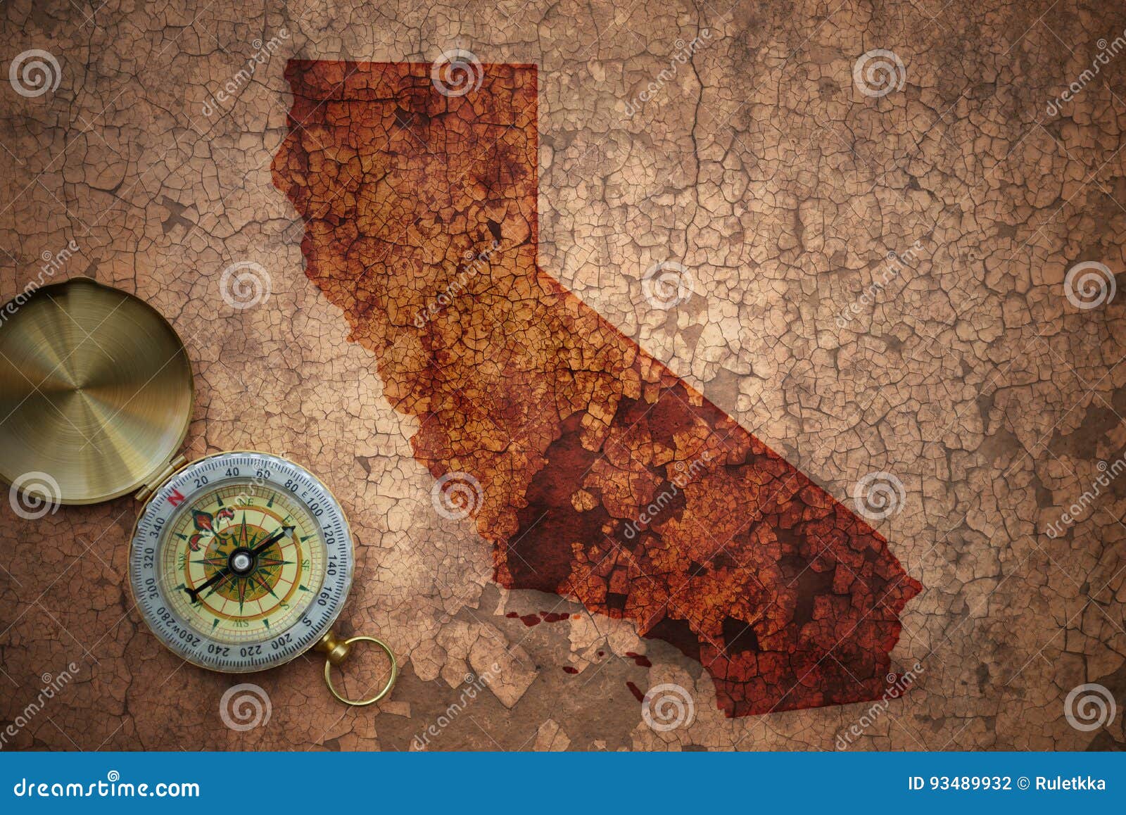 Map of California State on a Old Vintage Crack Paper Stock Photo ...