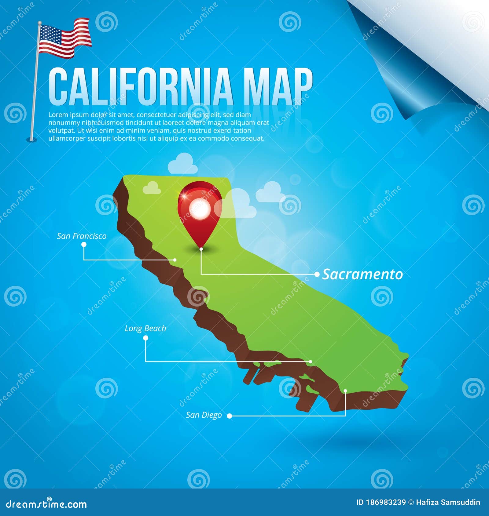 Map of California State. Vector Illustration Decorative Design Stock ...