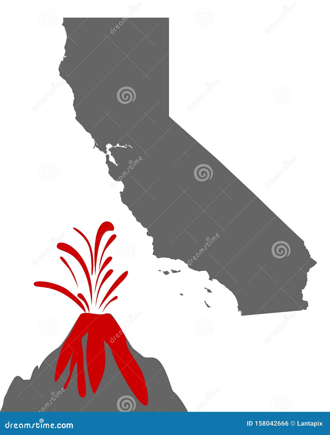 Map of California with Volcano Stock Vector - Illustration of lava ...
