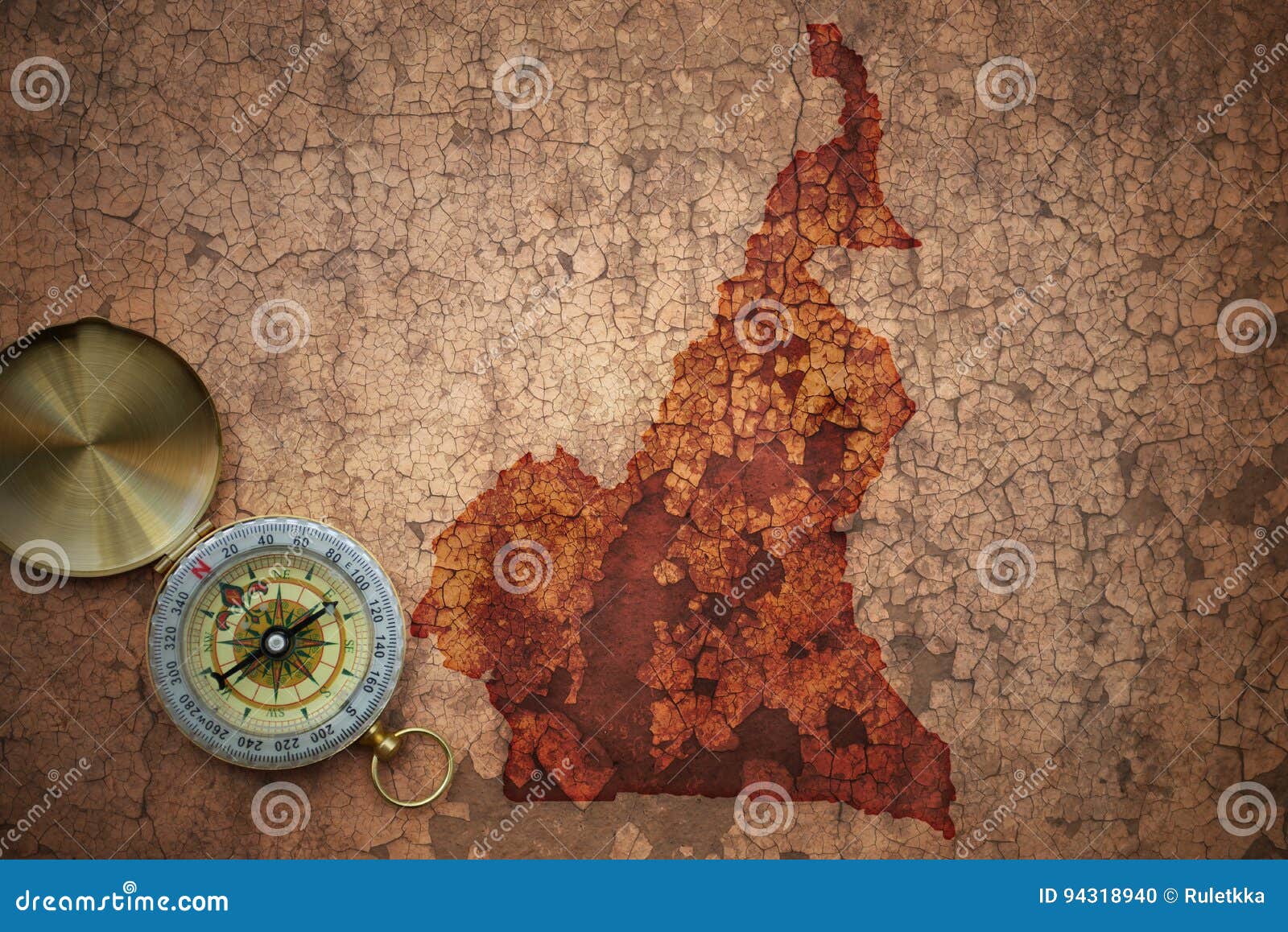 Map of Cameroon on a Old Vintage Crack Paper Stock Photo - Image of ...