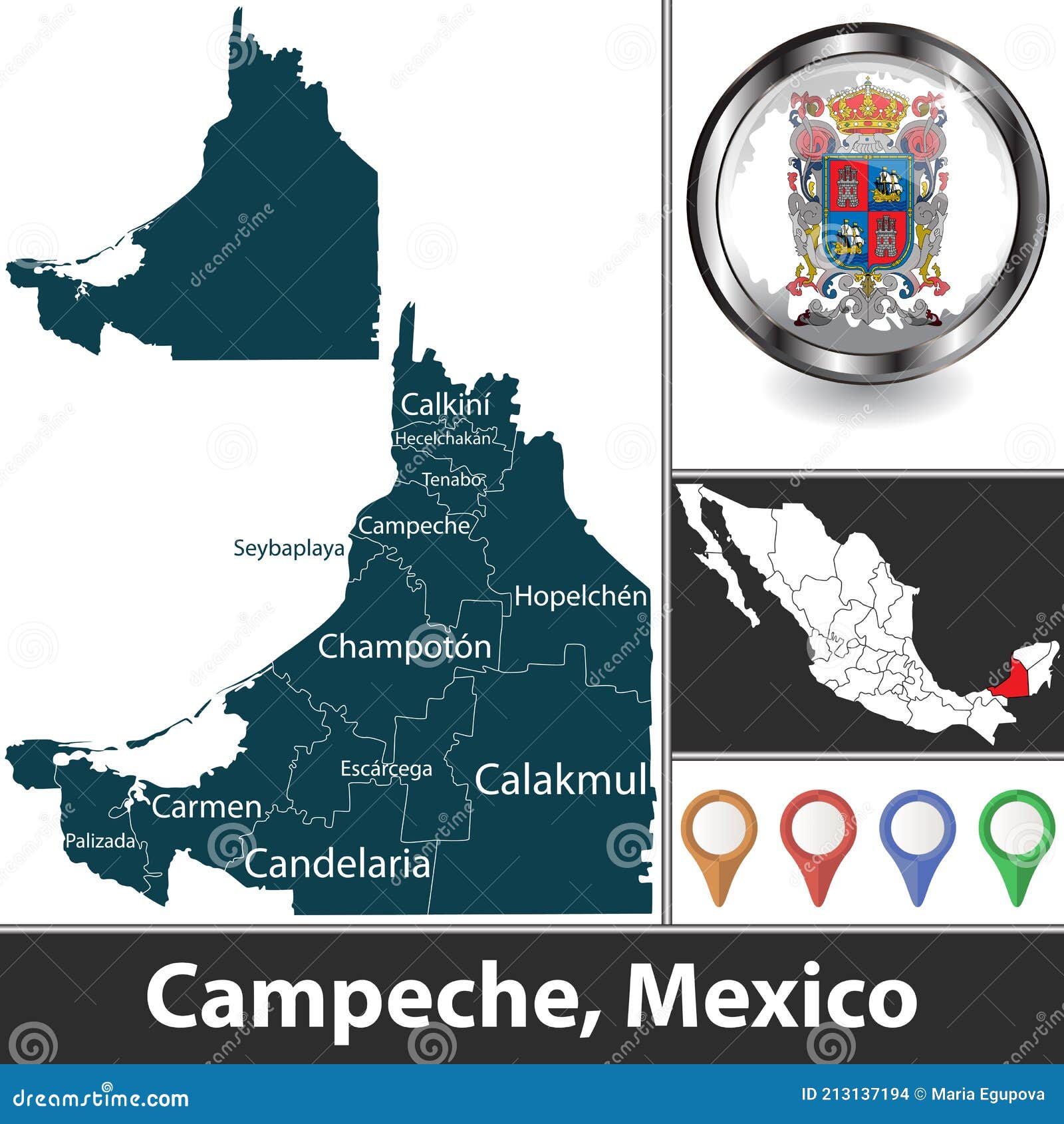 Map of Campeche, Mexico stock vector. Illustration of silhouette ...