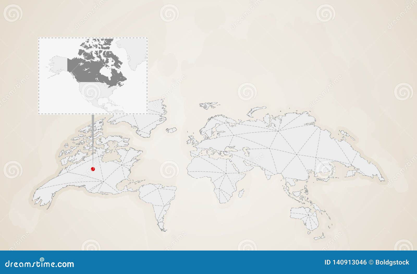 Map of Canada with Neighbor Countries Pinned on World Map Stock Vector ...