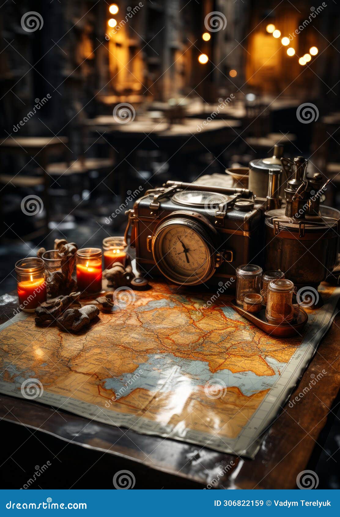 A Map with Candles and a Camera Stock Image - Image of artistic ...