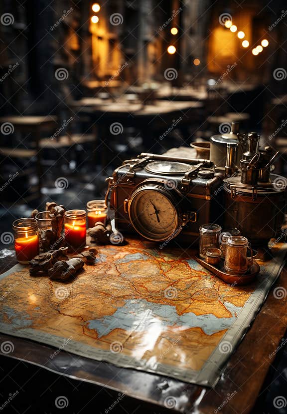 A Map with Candles and a Camera Stock Image - Image of artistic ...