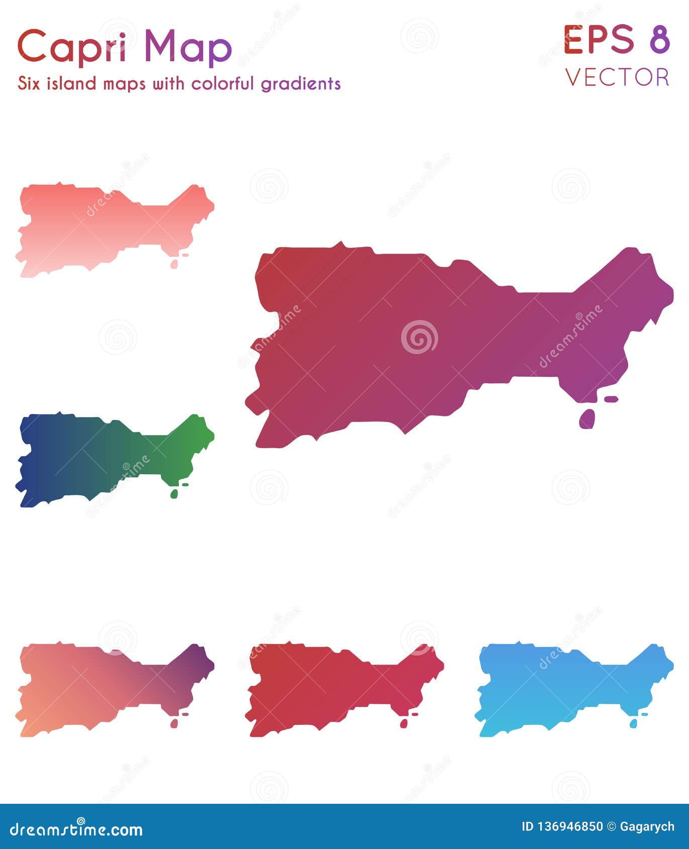 Map of Capri with Beautiful Gradients. Stock Vector - Illustration of ...