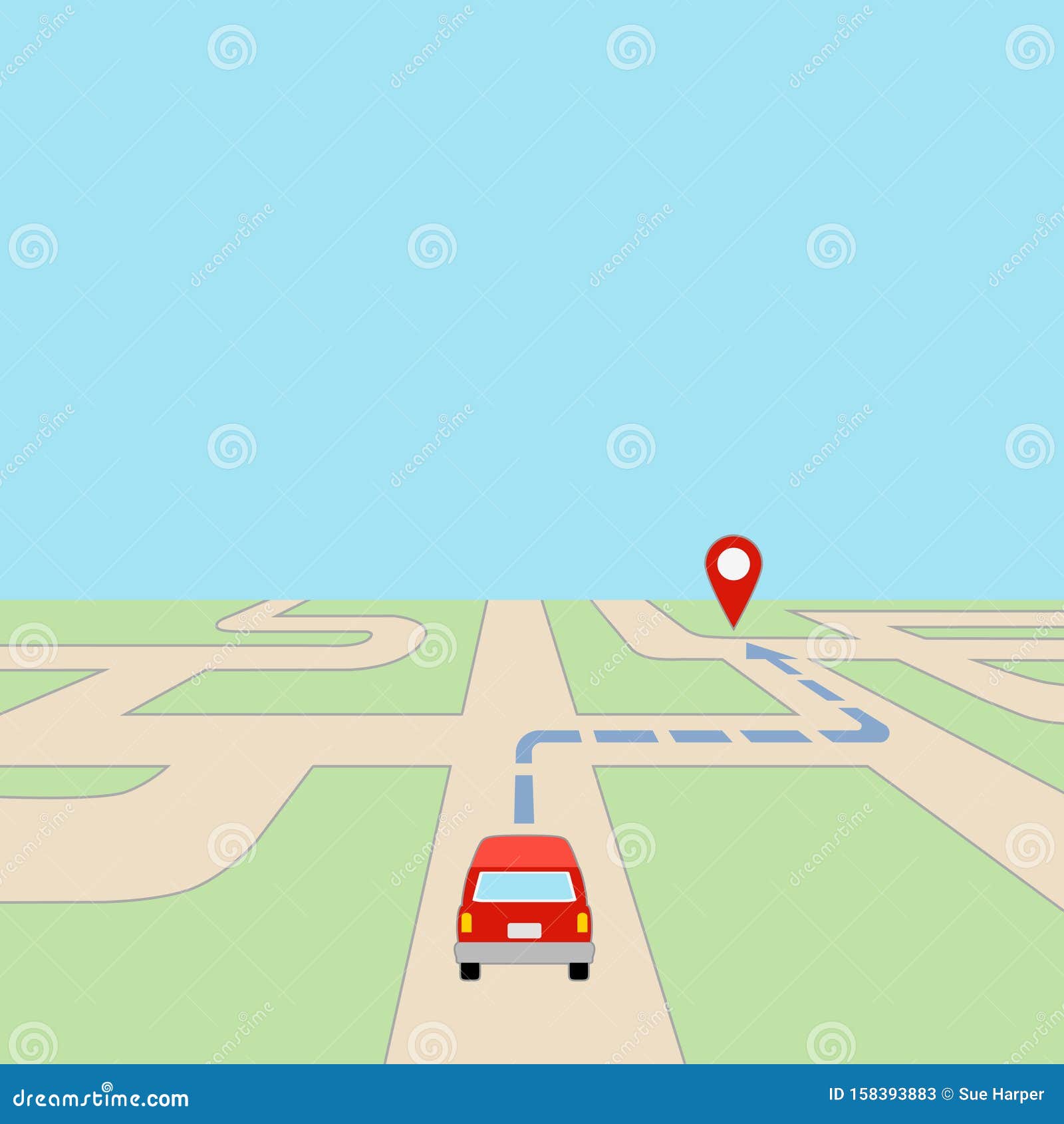 Map with Car and GPS Route stock vector. Illustration of design - 158393883