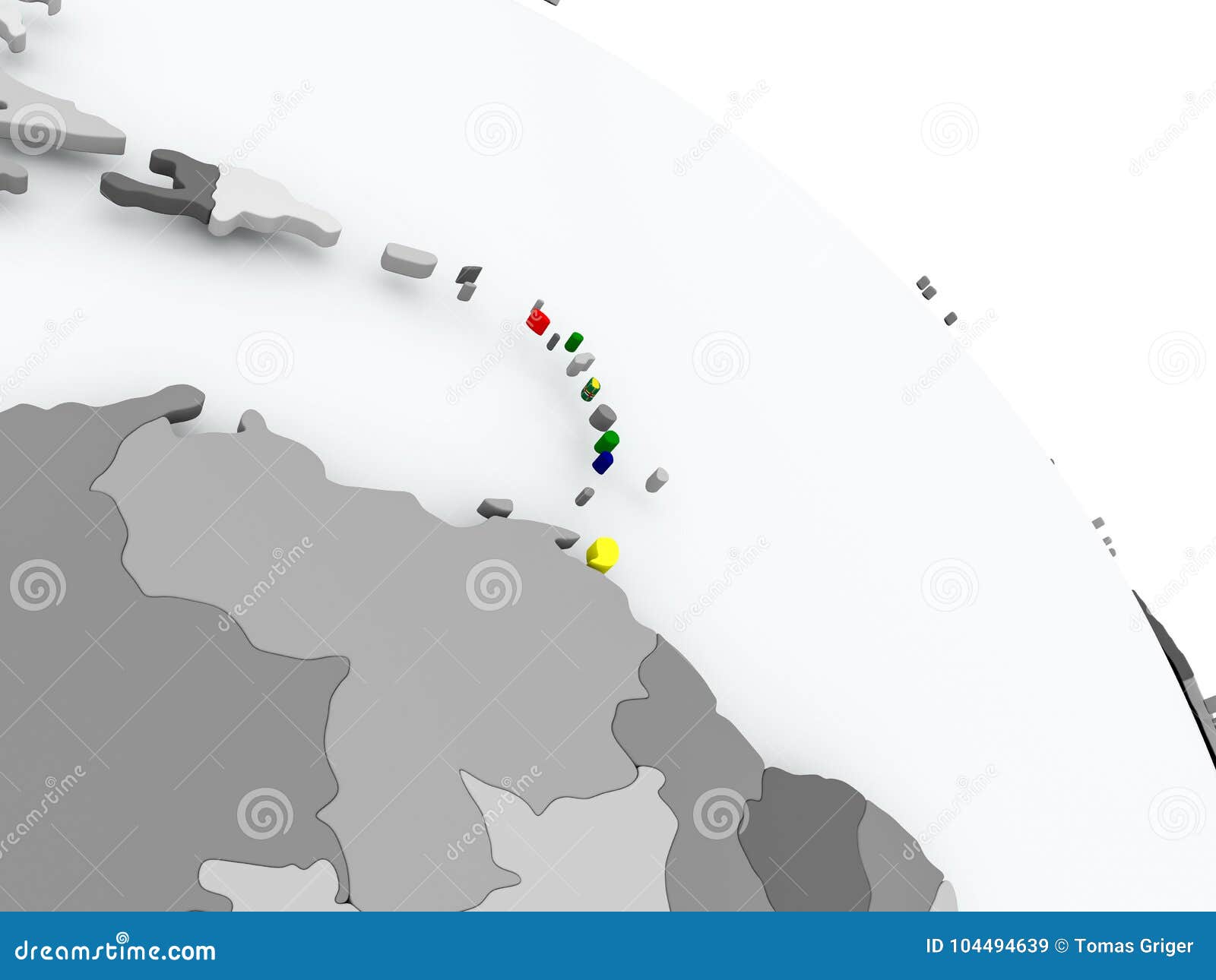Map of Caribbean with Flag on Globe Stock Illustration - Illustration ...