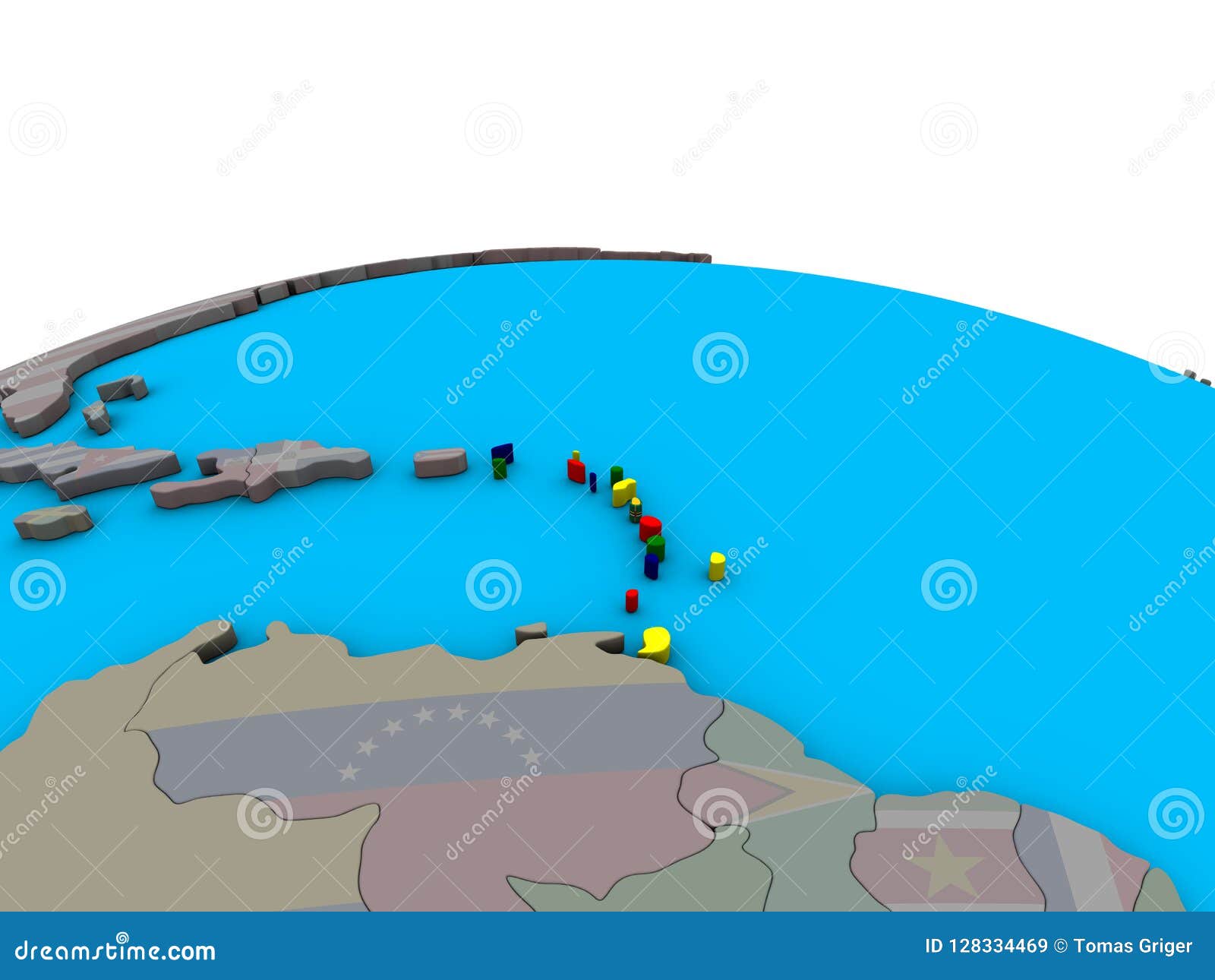 Map of Caribbean with Flag on Globe Stock Illustration - Illustration ...