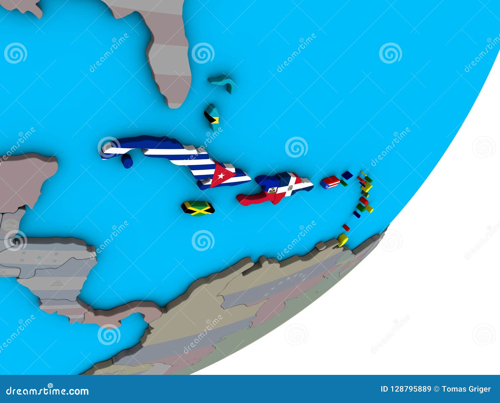 Map of Caribbean with Flags on Globe Stock Illustration - Illustration ...
