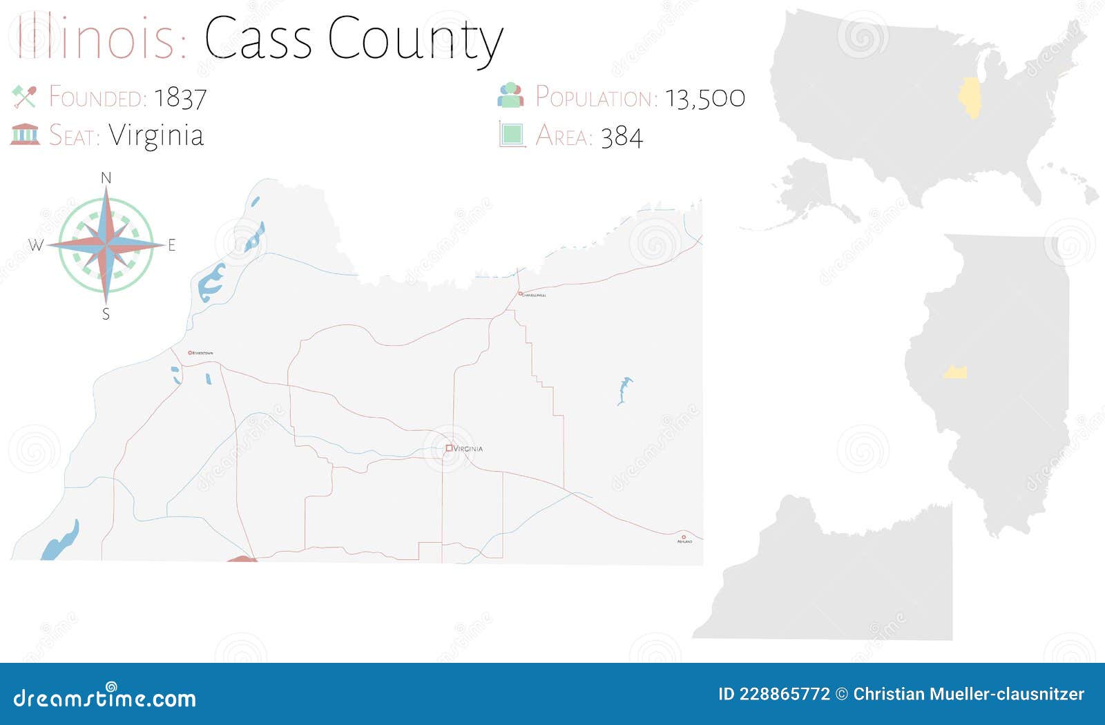 Map Of Cass County In North Dakota State On White Background. Single ...