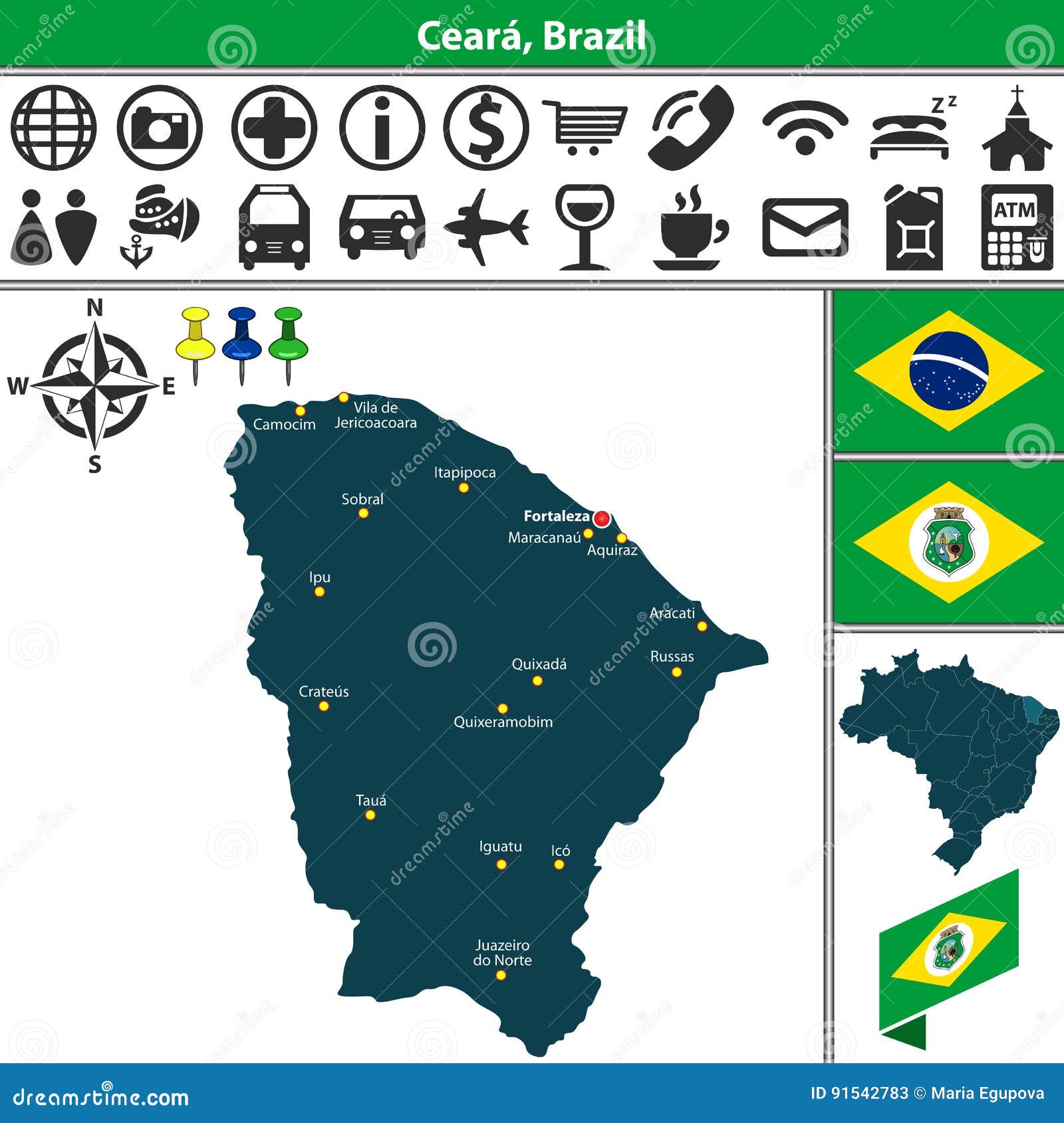 Map of Ceara, Brazil stock vector. Illustration of country - 91542783
