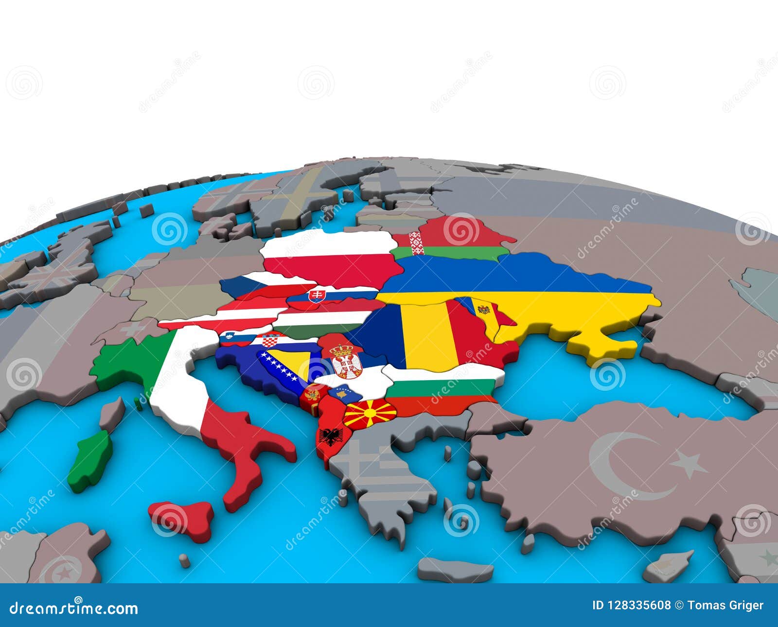 Map of CEI Countries with Flags on Globe Stock Illustration ...
