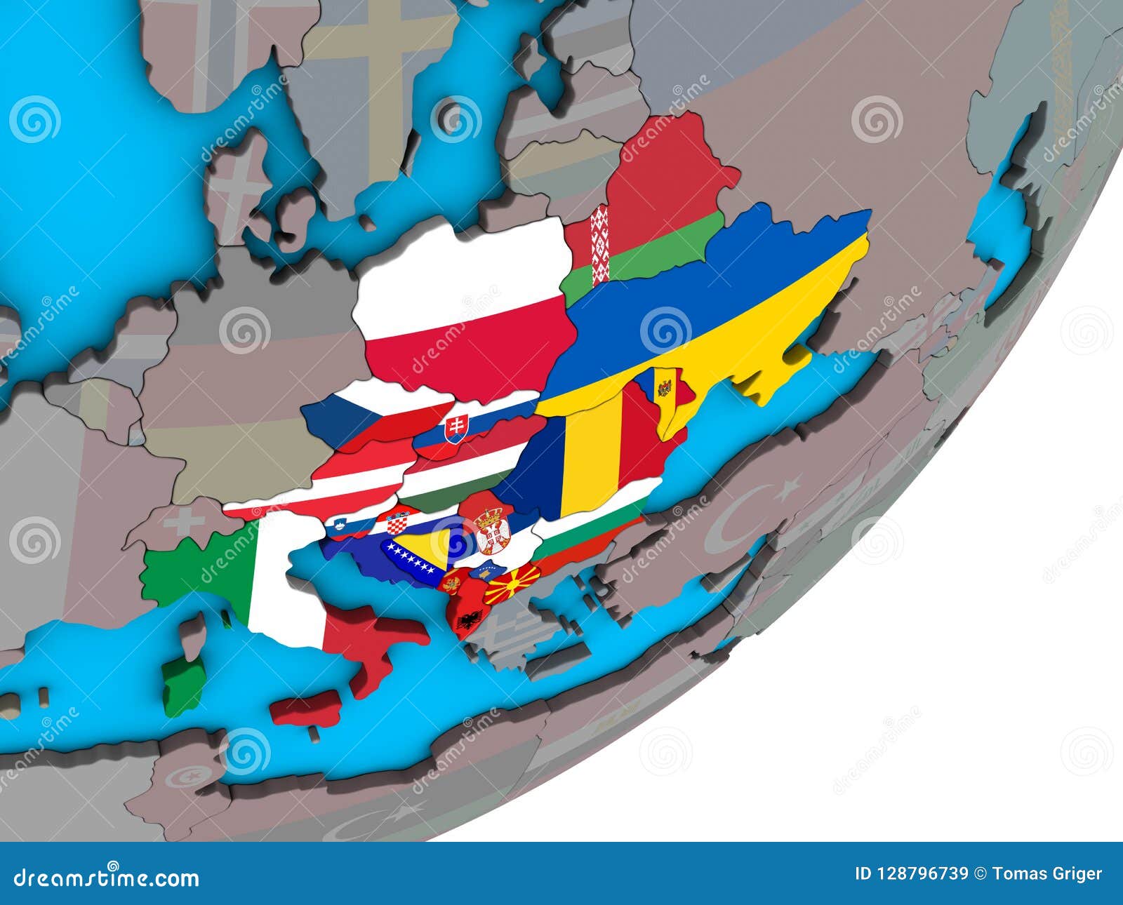 Map of CEI Countries with Flags on Globe Stock Illustration ...