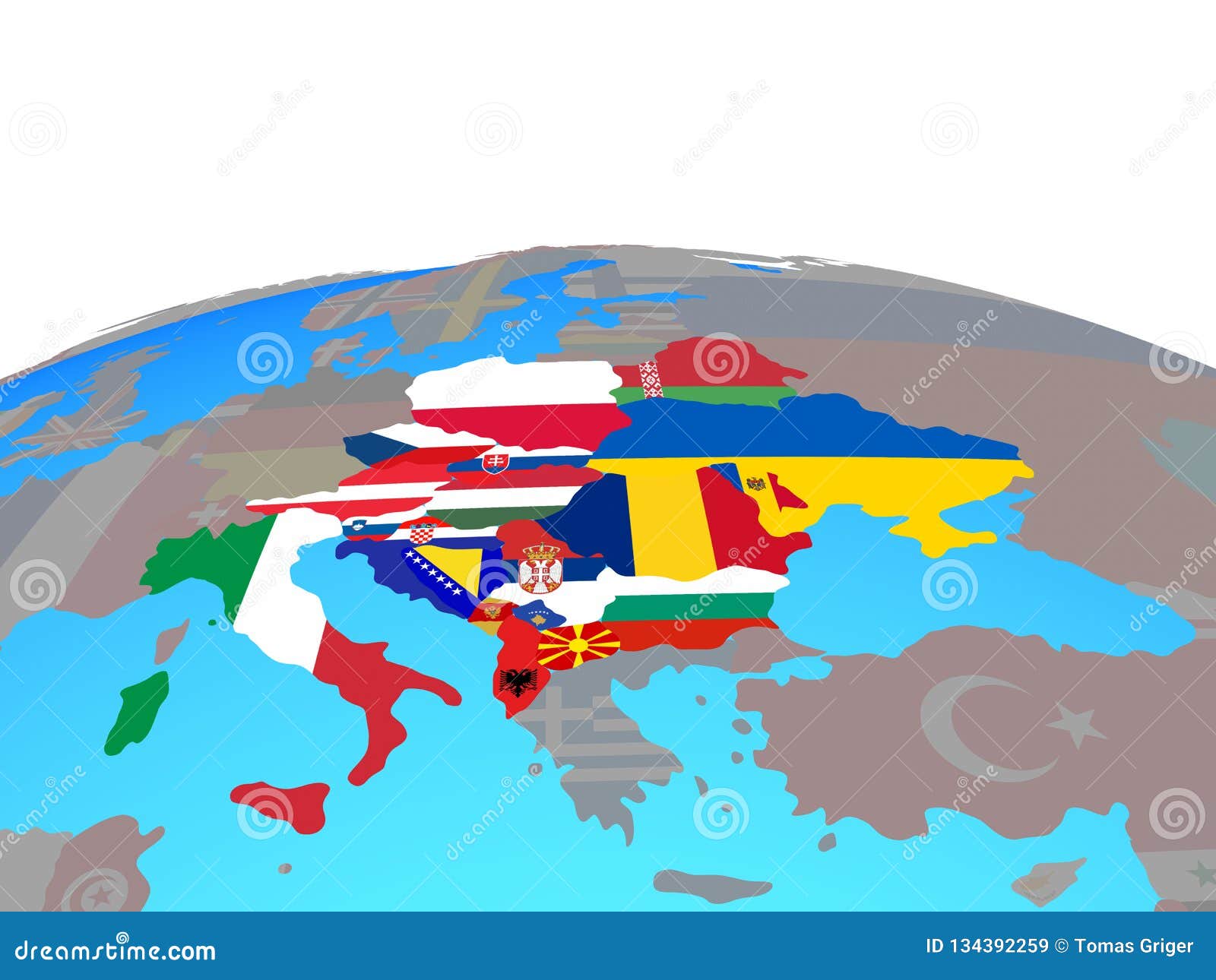 Map of CEI Countries with Flags on Globe Stock Illustration ...